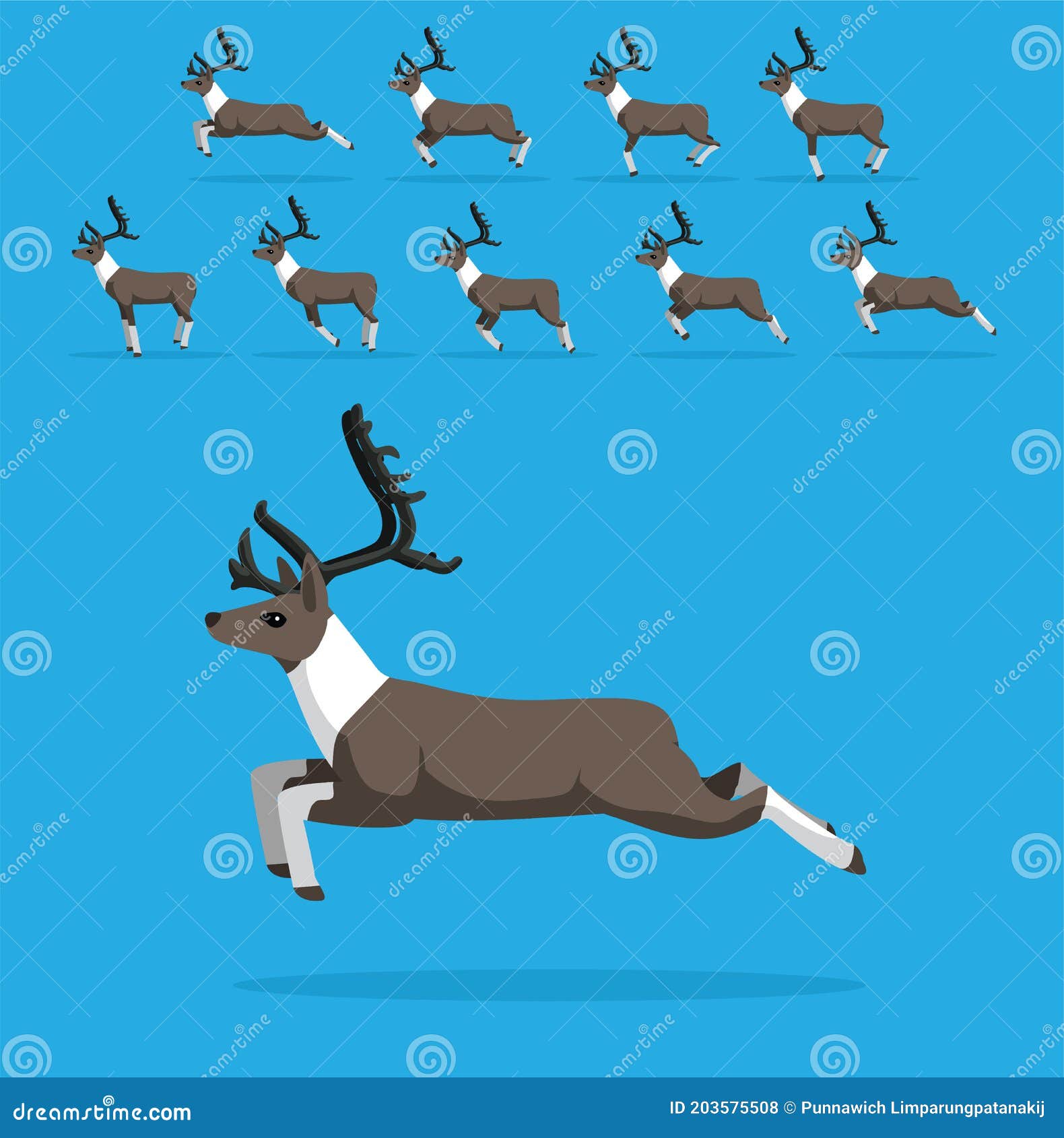Animal Animation Sequence Christmas Reindeer Running Cartoon Vector ...