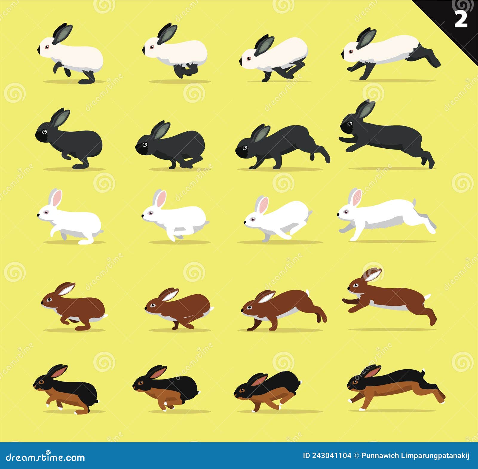 Animal Animation Sequence Various Rabbit Cartoon Vector Moving Set 2 ...