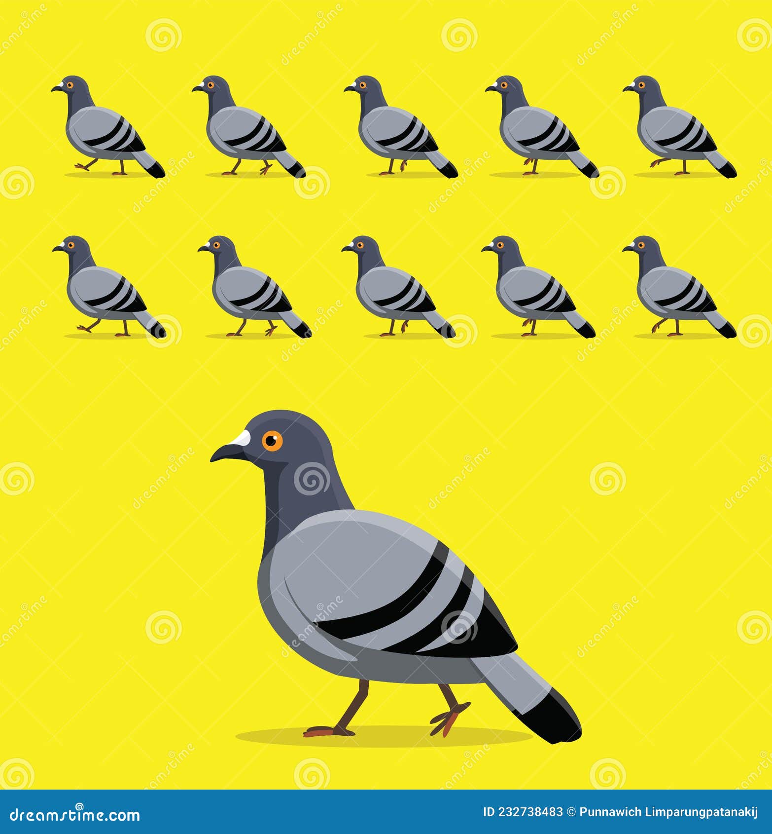 Animal Animation Sequence Pigeon Walking Cartoon Vector Stock Vector ...