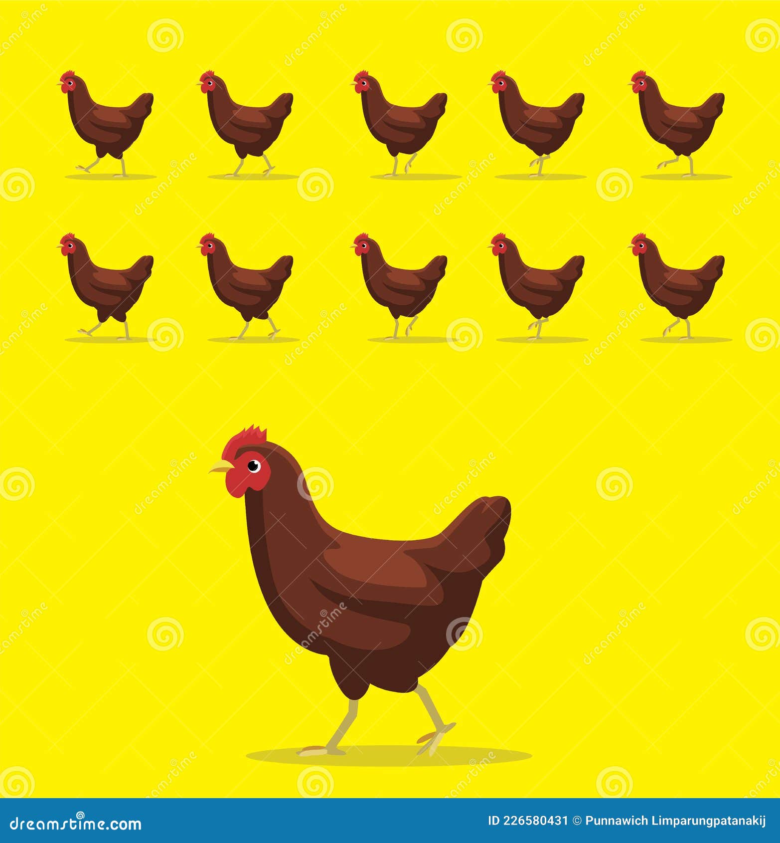 Animal Animation Sequence Rhode Island Red Hen Cartoon Vector ...