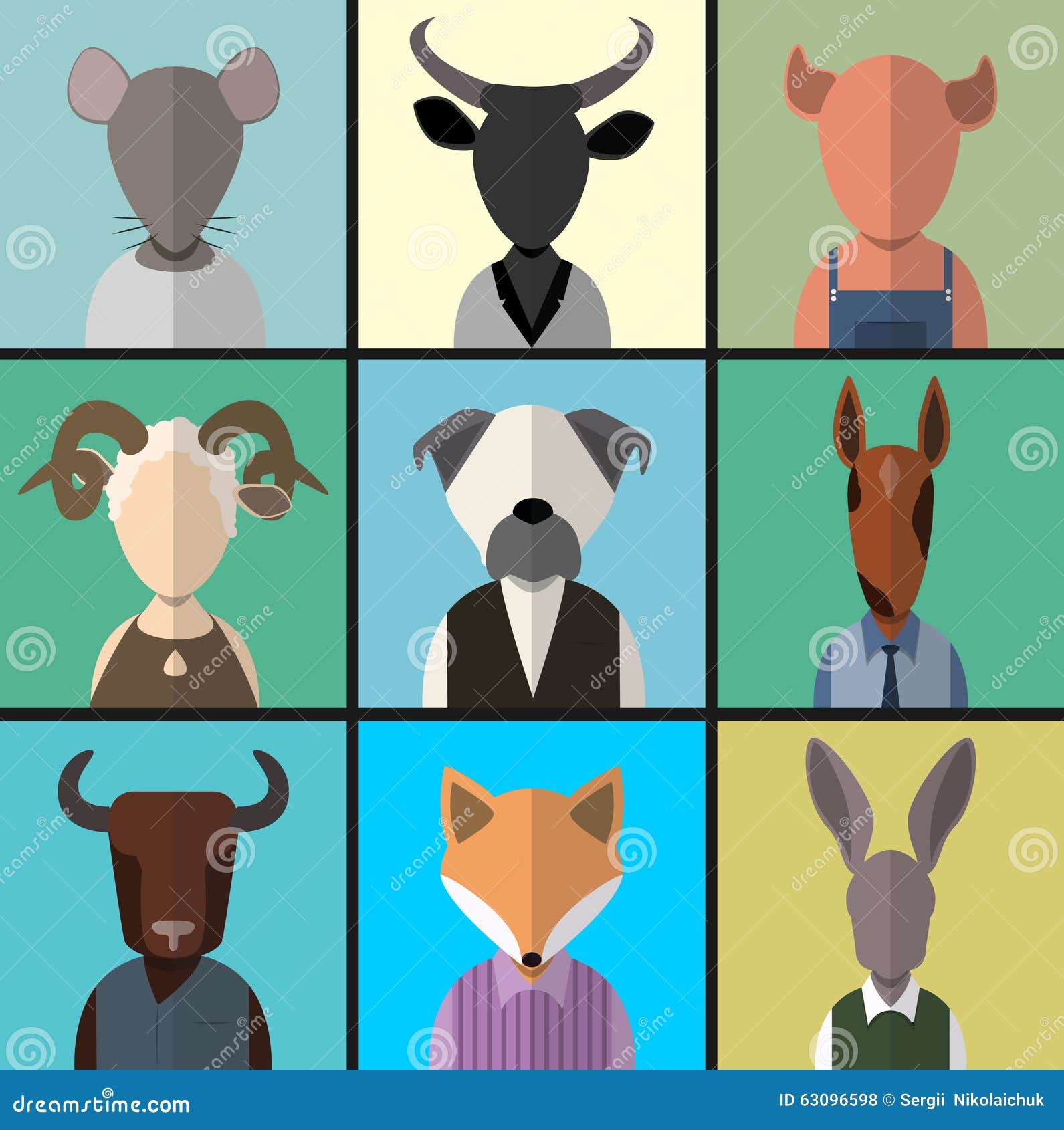 Animal avatar icon set. stock vector. Illustration of communication ...