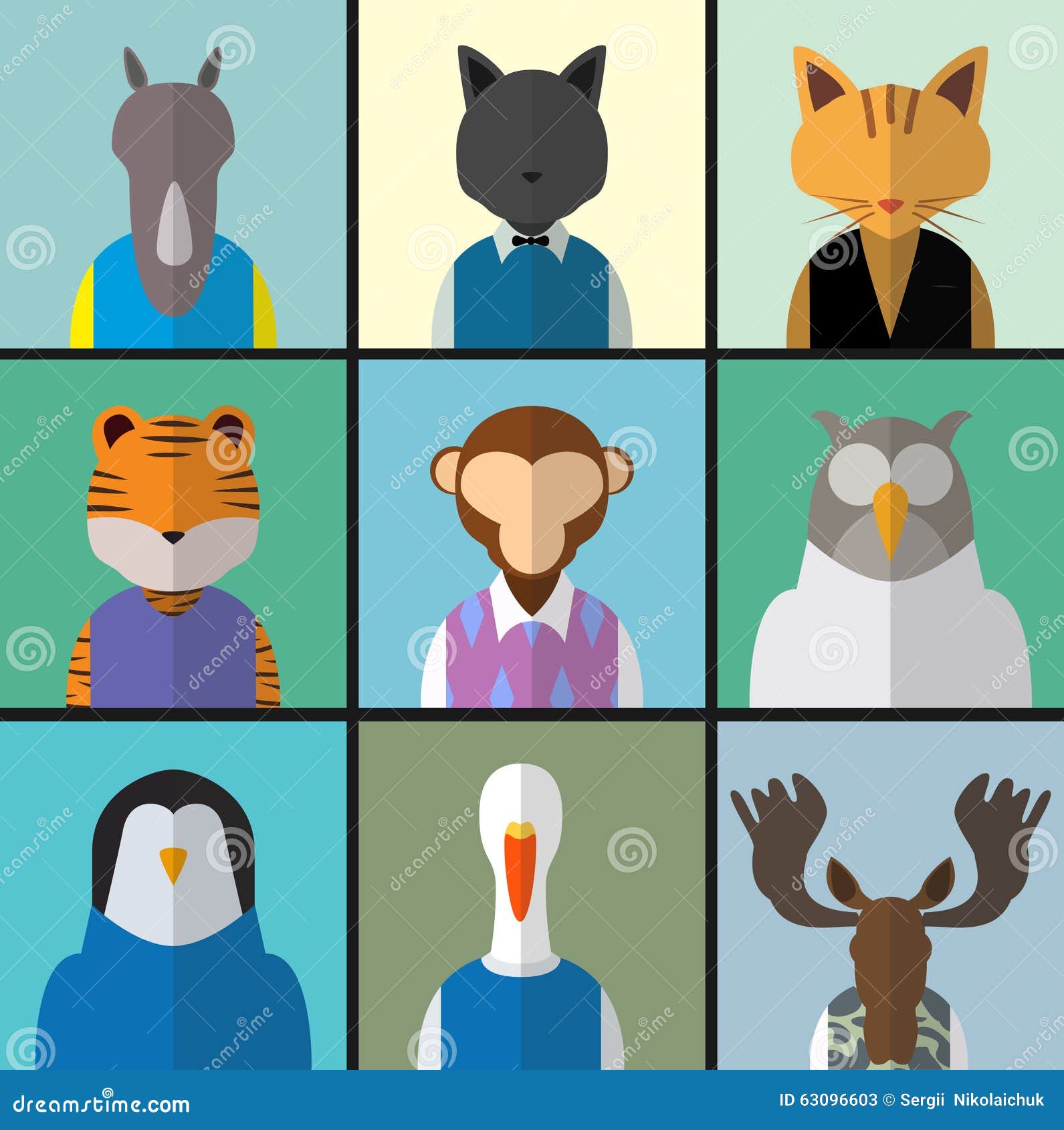 Animal Avatar Icon Set stock vector. Illustration of business - 63096603