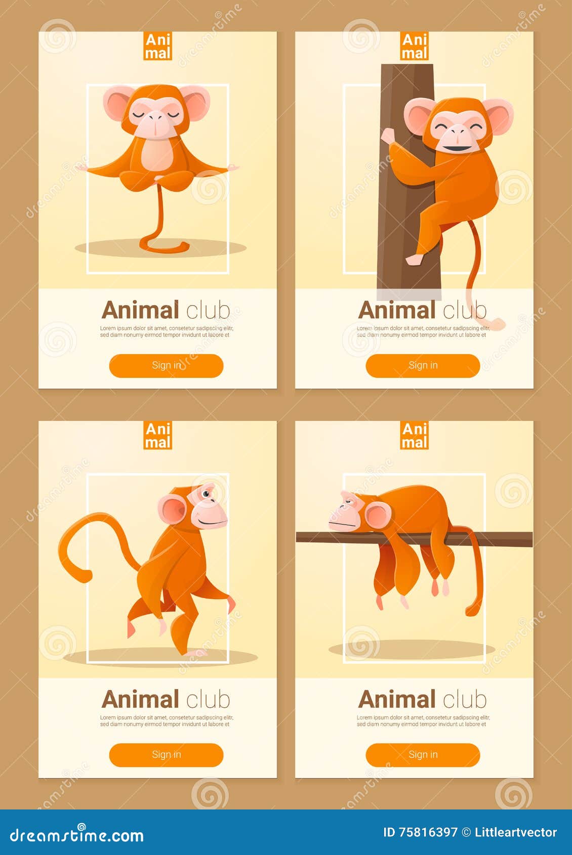 Animal Banner with Monkeys for Web Design Stock Vector - Illustration ...