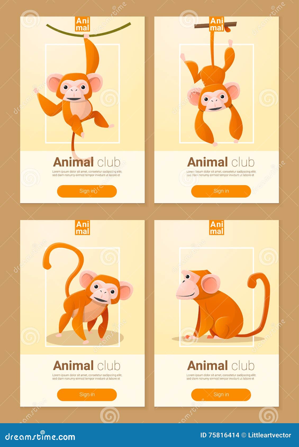 Animal Banner with Monkeys for Web Design Stock Vector - Illustration ...