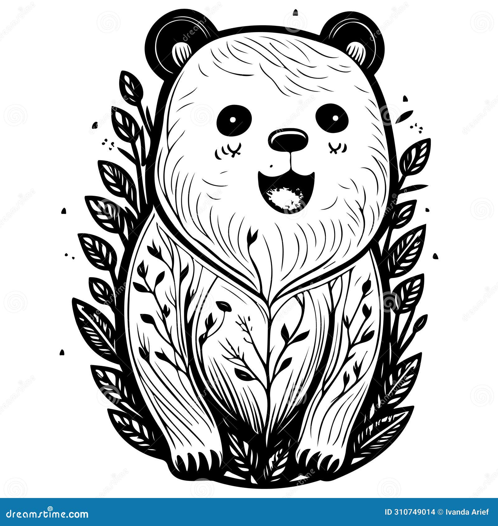 Animal Bear Brave with Floral Spring Illustration Sketch Hand Draw ...