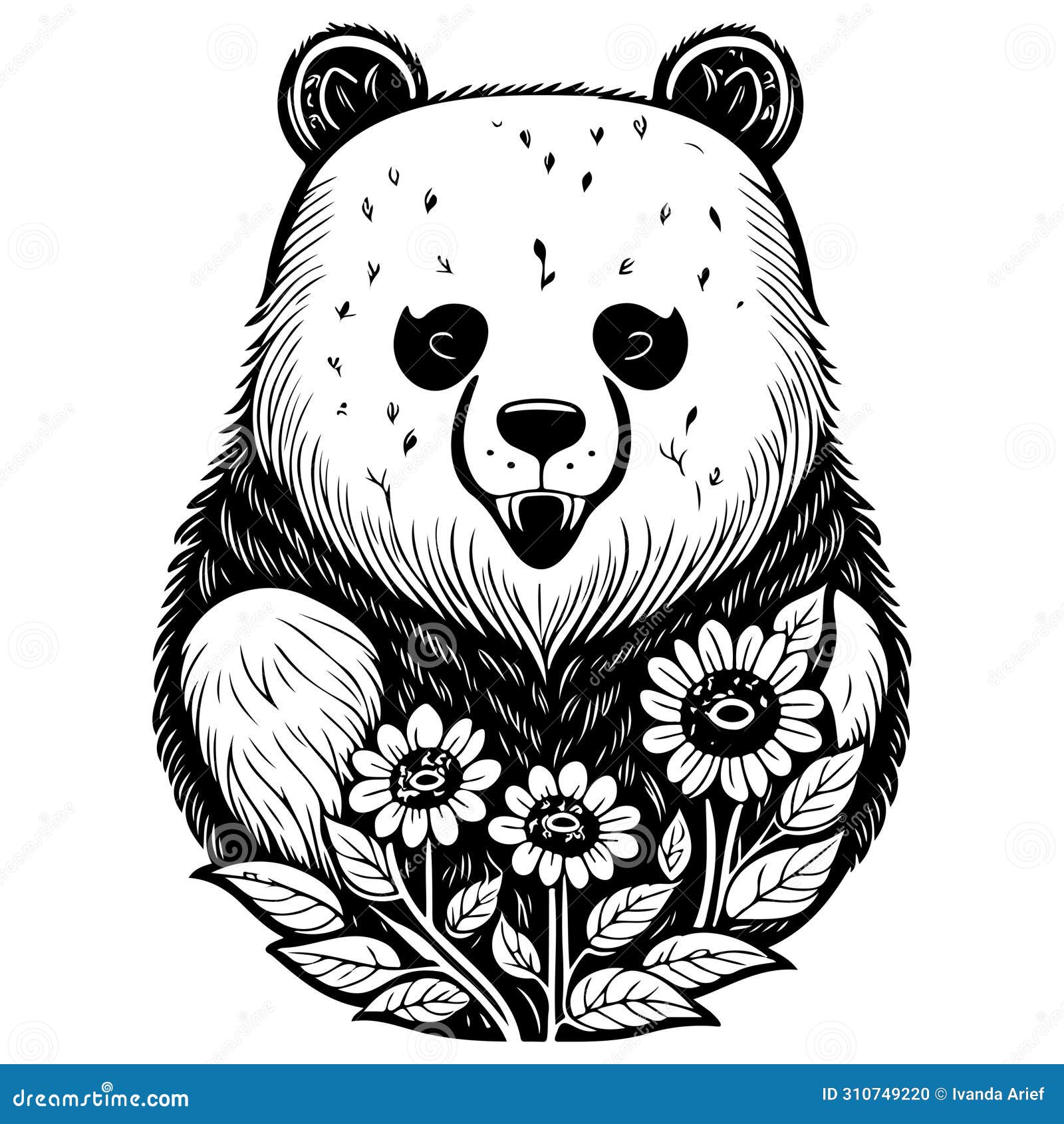 Animal Bear Brave with Floral Spring Illustration Sketch Hand Draw ...