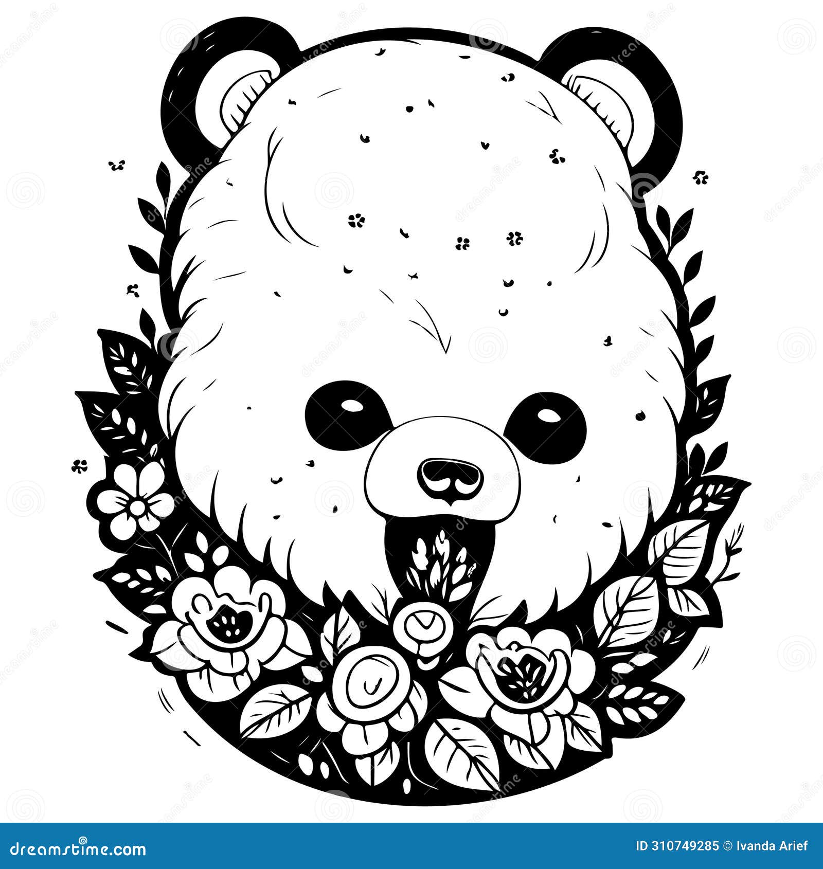 Animal Bear Brave with Floral Spring Illustration Sketch Hand Draw ...