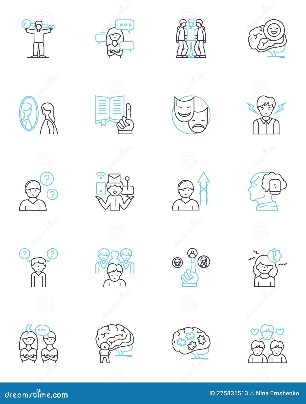 Animal Behavior Linear Icons Set. Instinct, Aggression, Communication ...