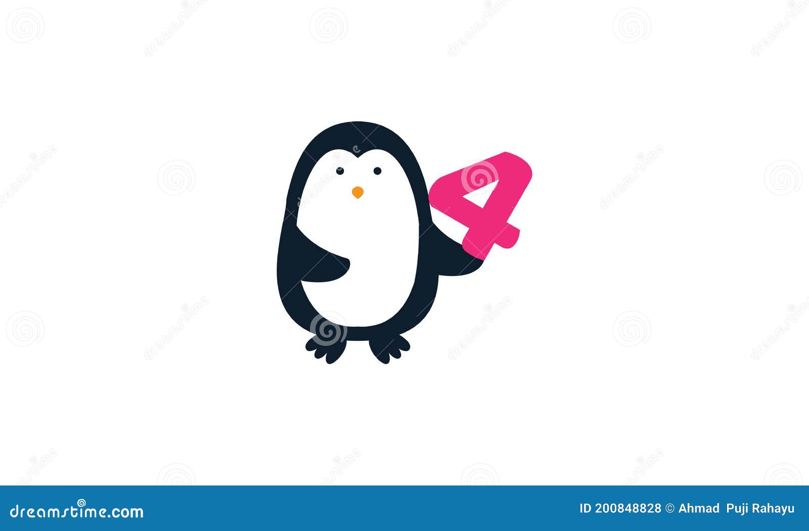 Animal Bird Penguin Cute with Number 4 Vector Design Stock Vector ...