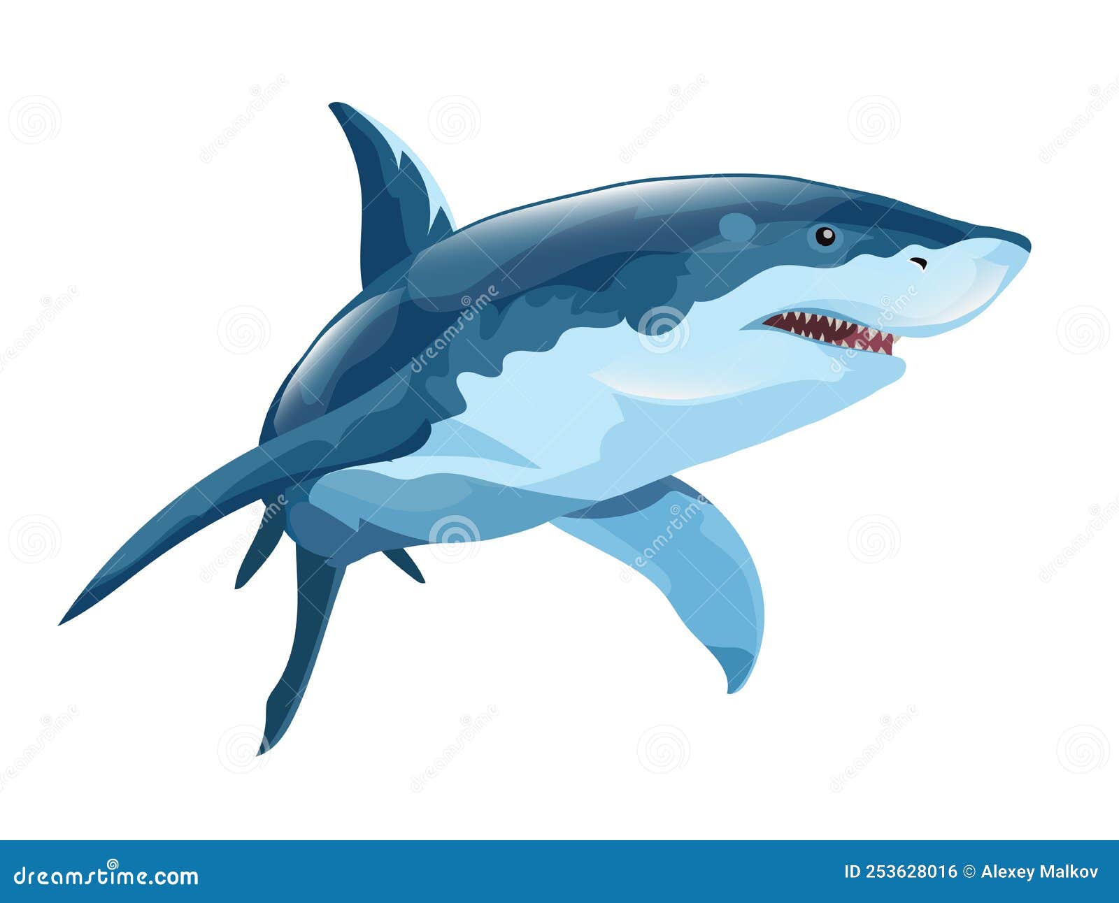 Animal Blue Big Shark in Vector. Shark in Motion Izolated on on a White ...