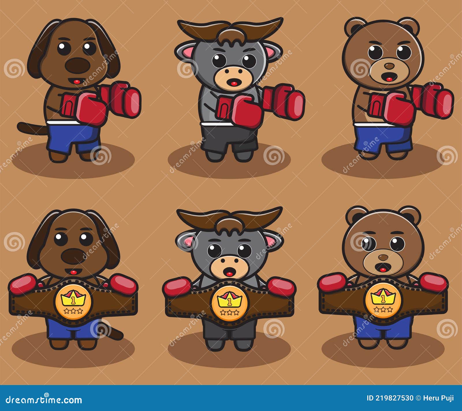 Cartoon Animal Boxing Champion Set Stock Vector - Illustration of fauna ...