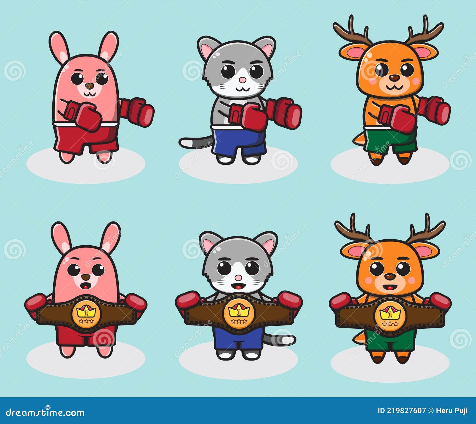 Cartoon Animal Boxing Champion Set 2 Stock Vector - Illustration of ...