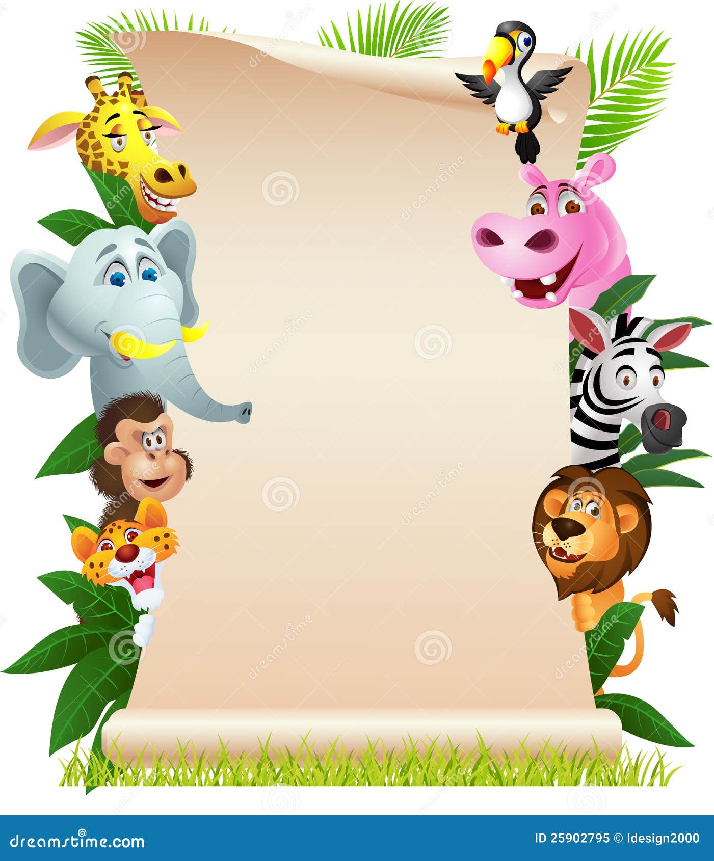 Animal Cartoon with Blank Paper Stock Vector - Illustration of africa ...