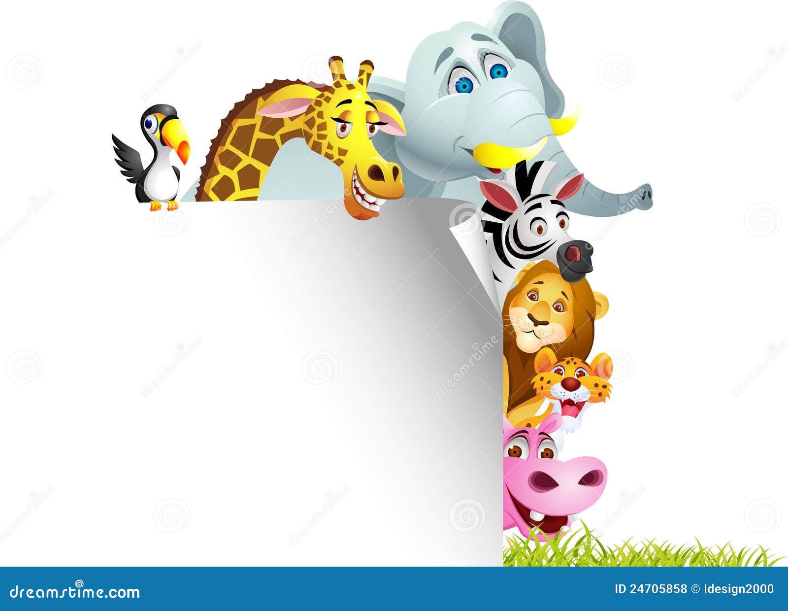 Animal Cartoon with Blank Sign Stock Vector - Illustration of mammal ...
