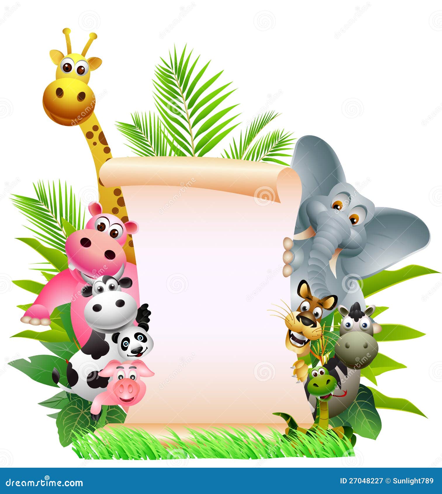 Animal Cartoon With Blank Sign Royalty Free Stock Photography - Image ...