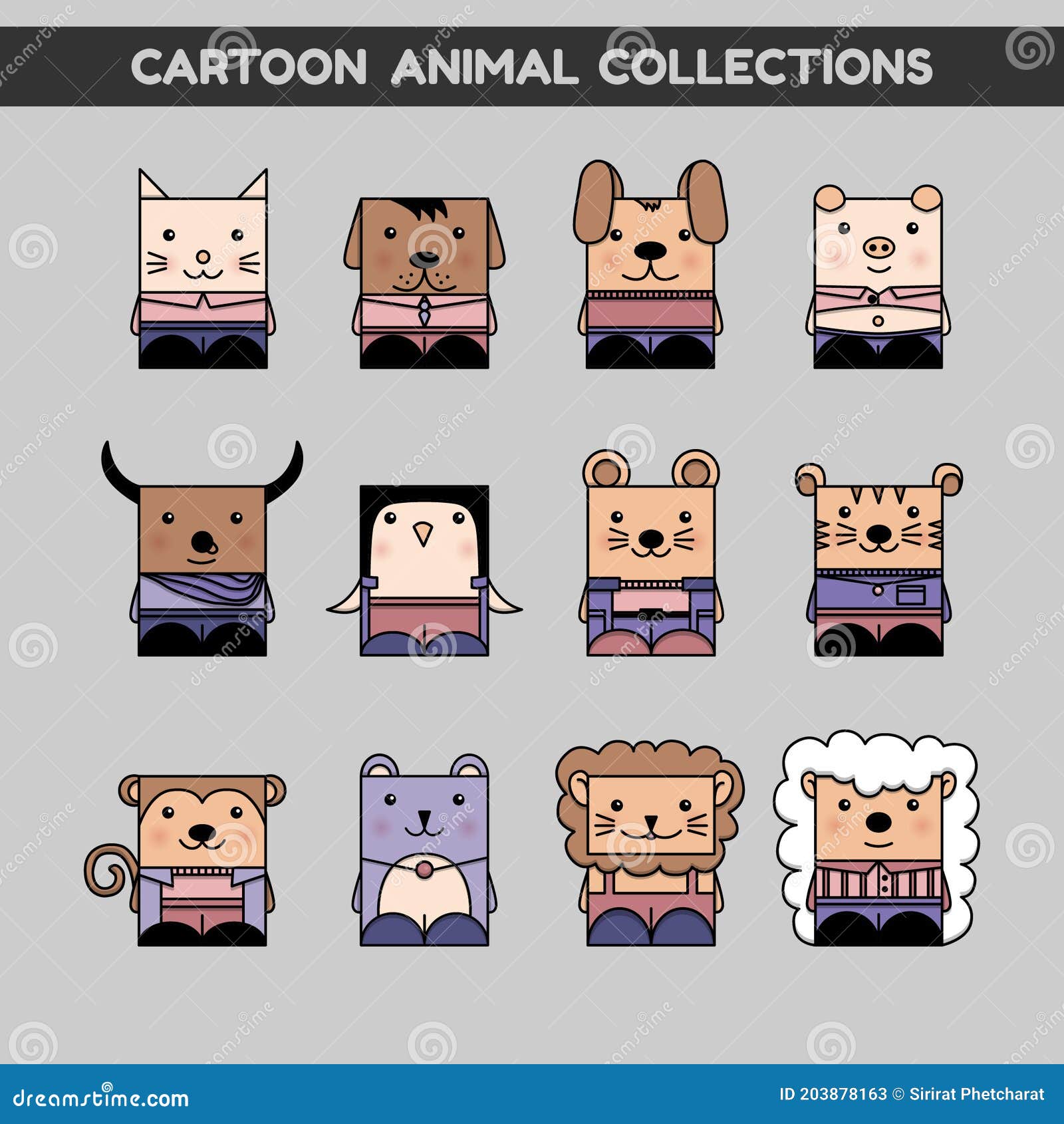 Animal Cartoon Collections stock vector. Illustration of buffalo ...