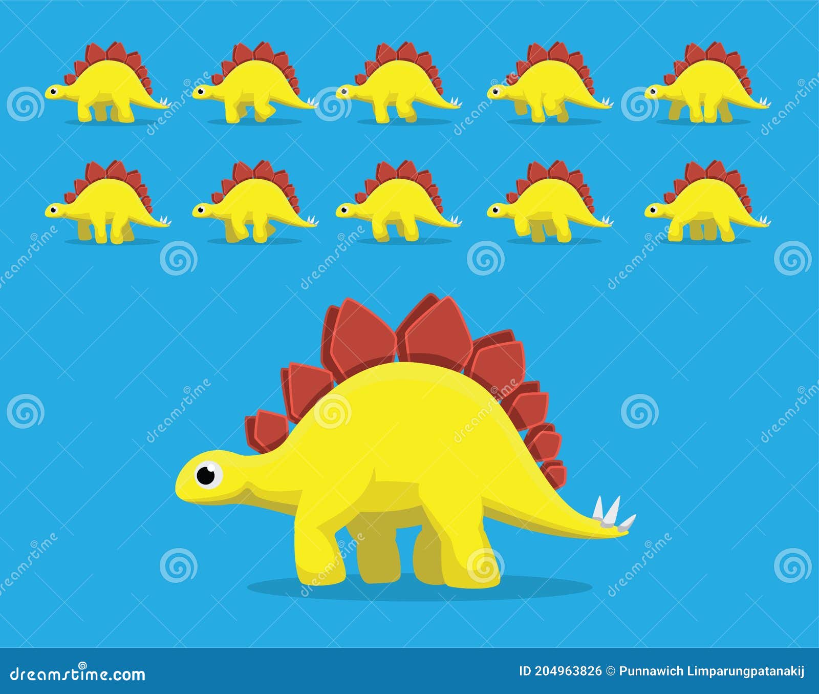 Animal Animation Sequence Dinosaur Stegosaurus Walking Cartoon Vector ...