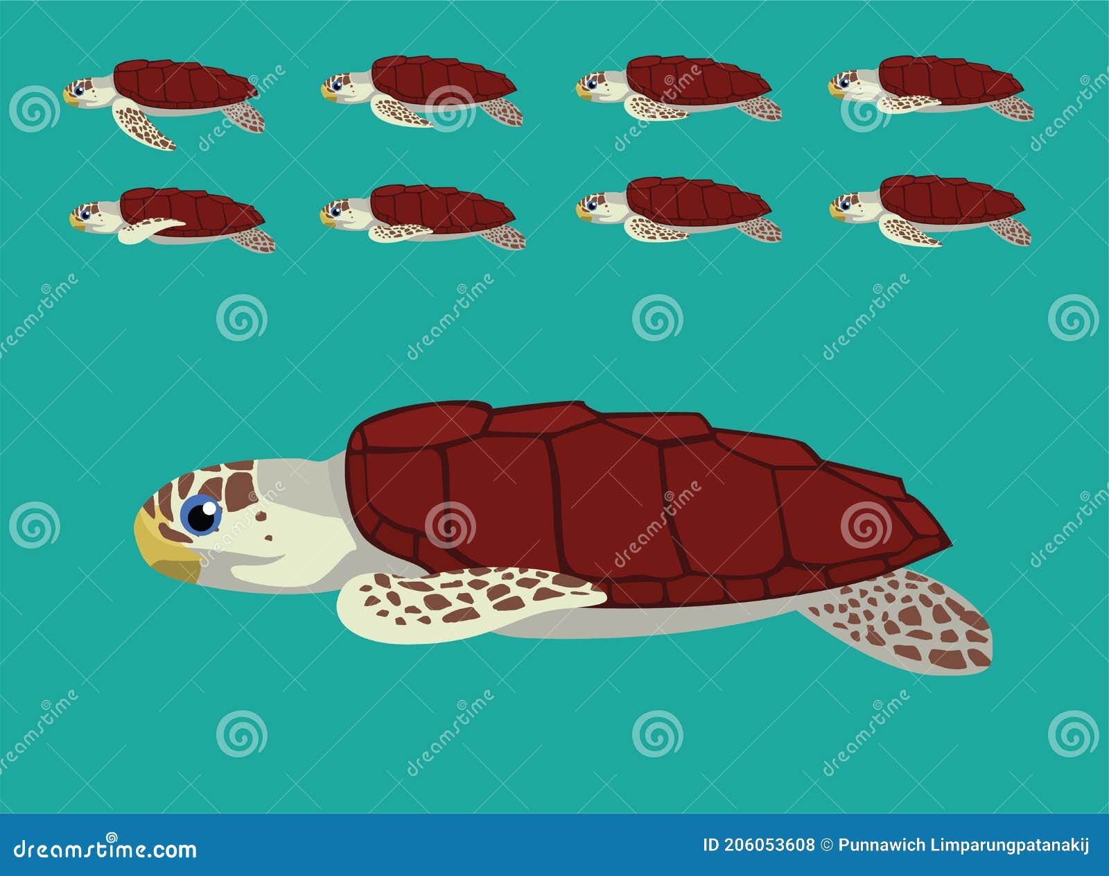 Animal Animation Sequence Sea Turtle Loggerhead Cartoon Vector Stock ...