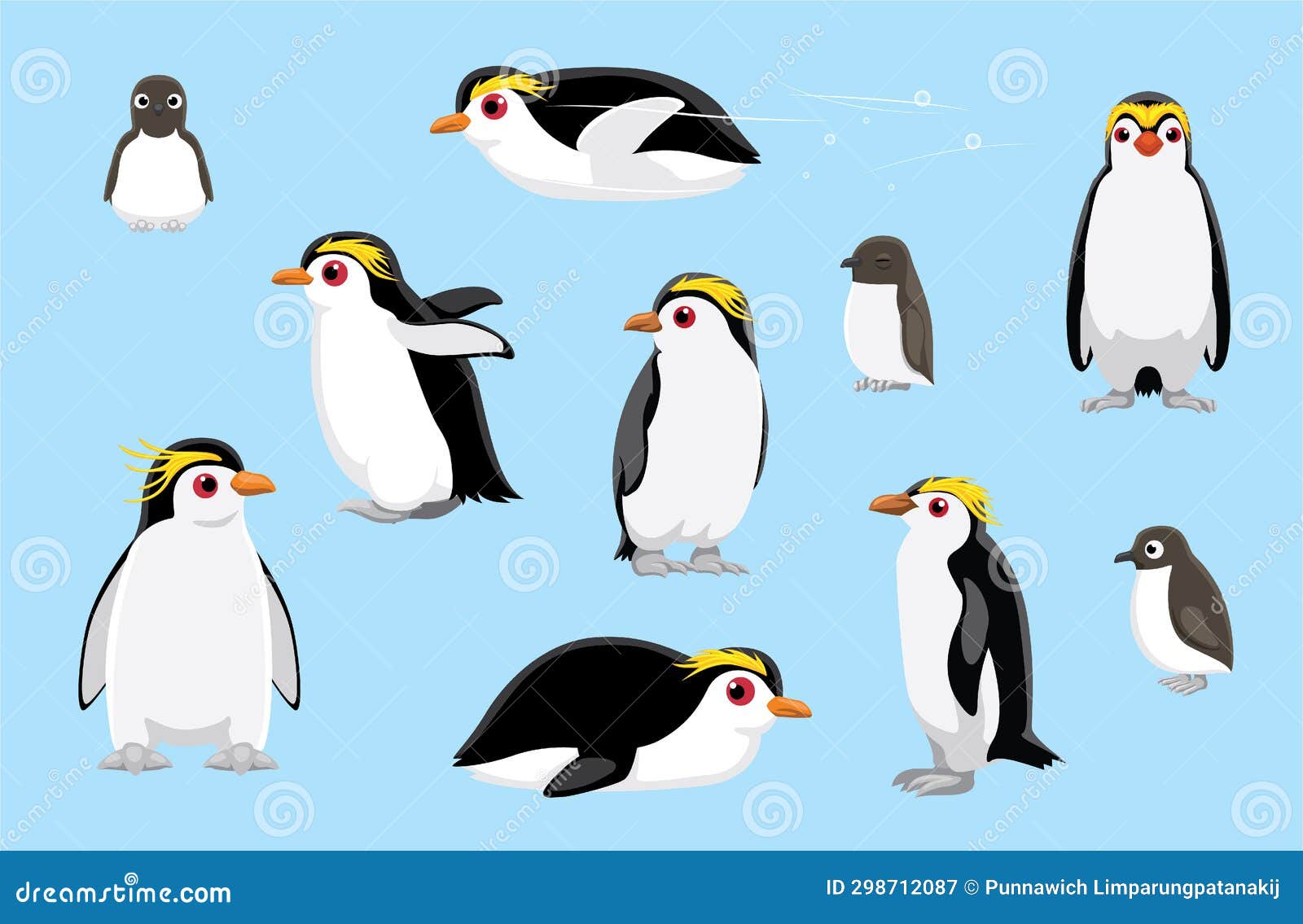 Chinstrap Penguin Chick Cute Bird Winter Set Cartoon Vector Stock ...