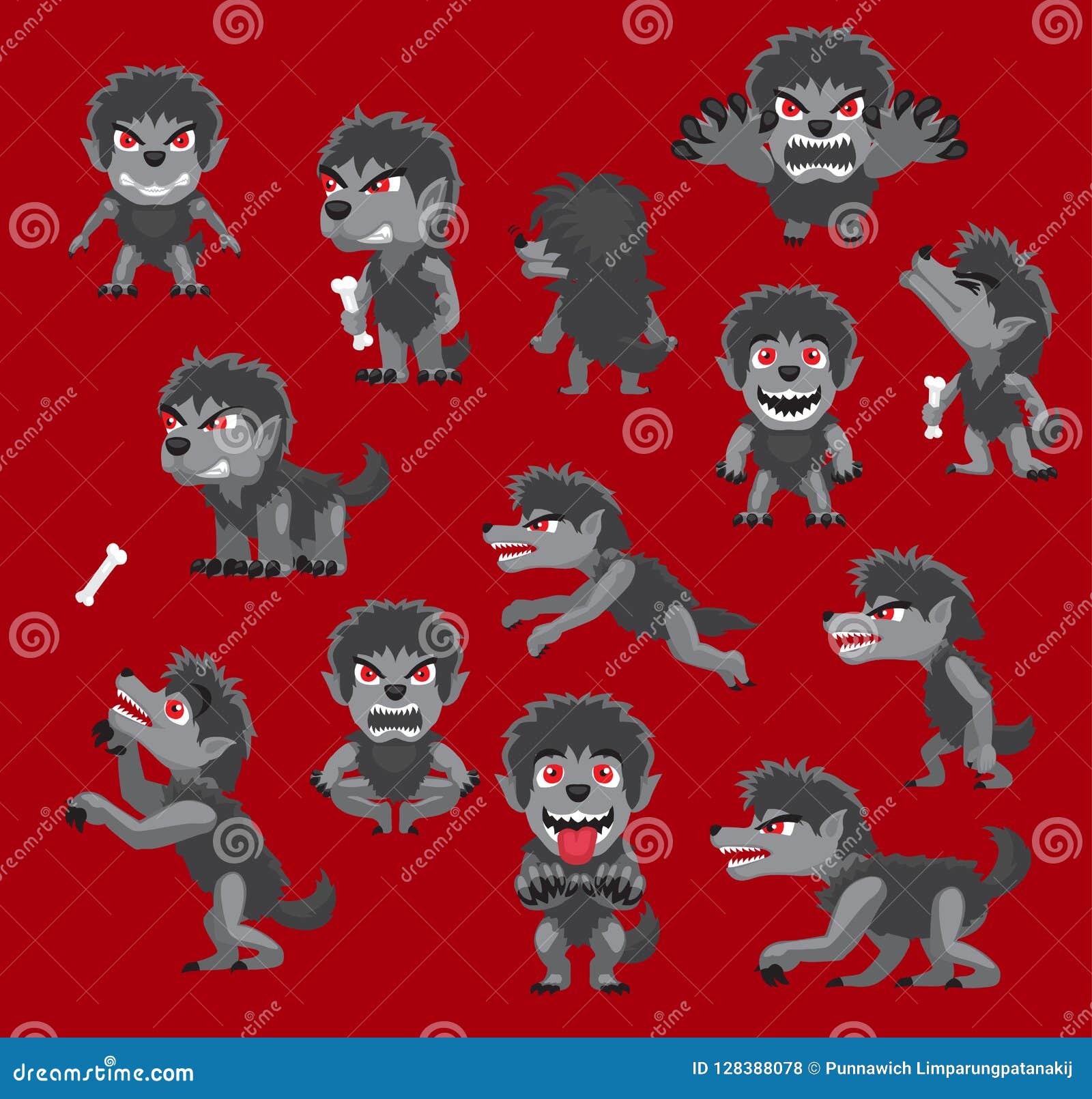 Cute Werewolf Cartoon Red Background Vector Illustration Stock Vector ...