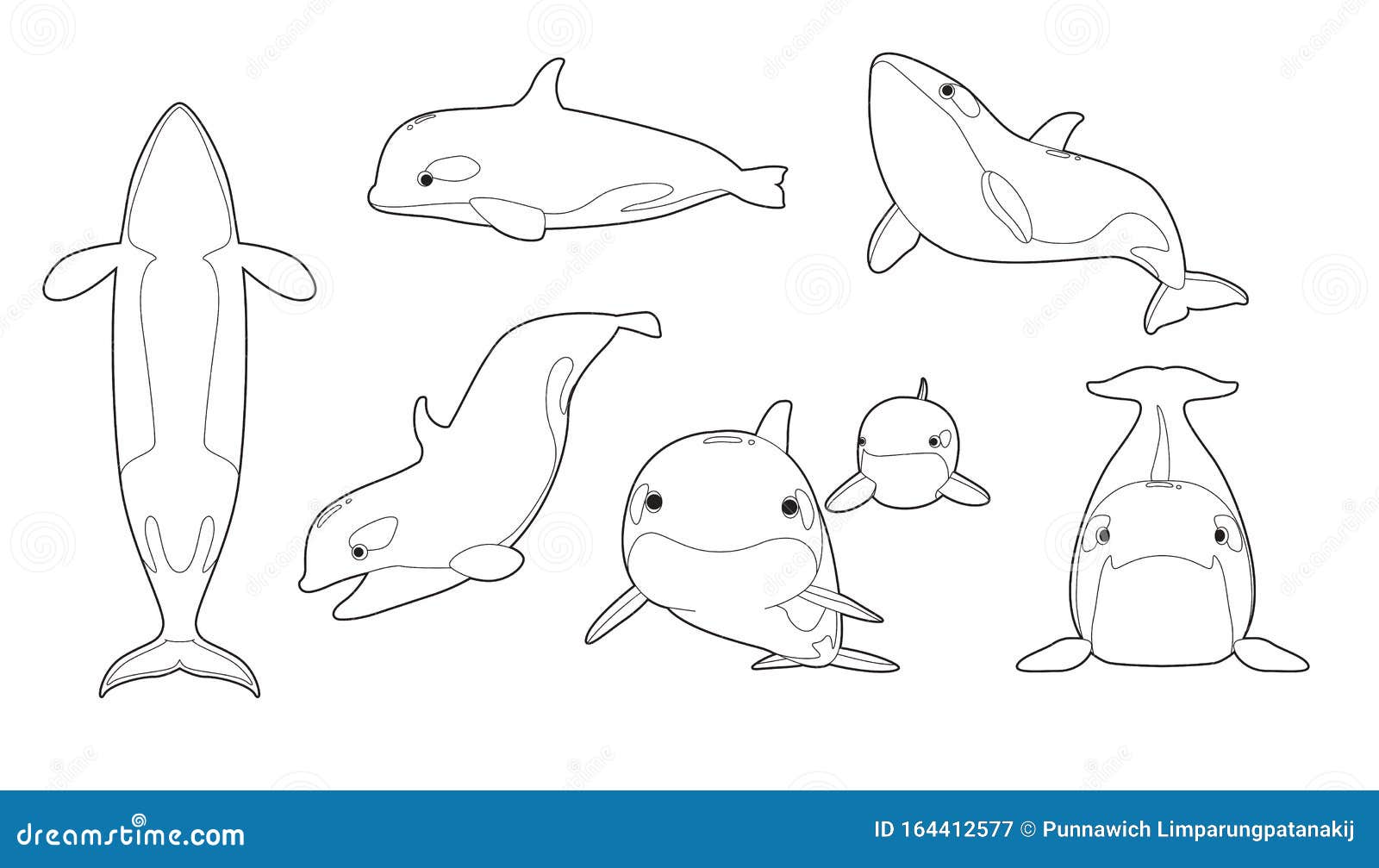Orca Various Cartoon Vector Coloring Book Stock Vector - Illustration ...