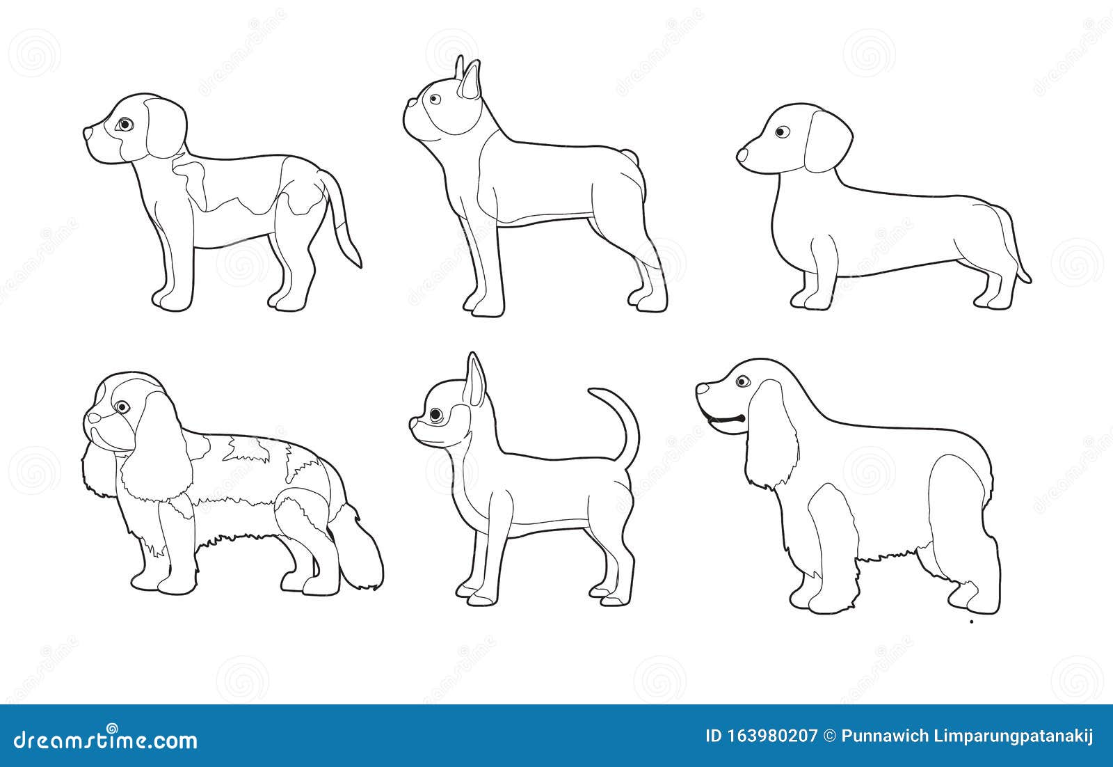 Small Dogs Side View Cartoon Vector Coloring Book Set 1 Stock Vector ...