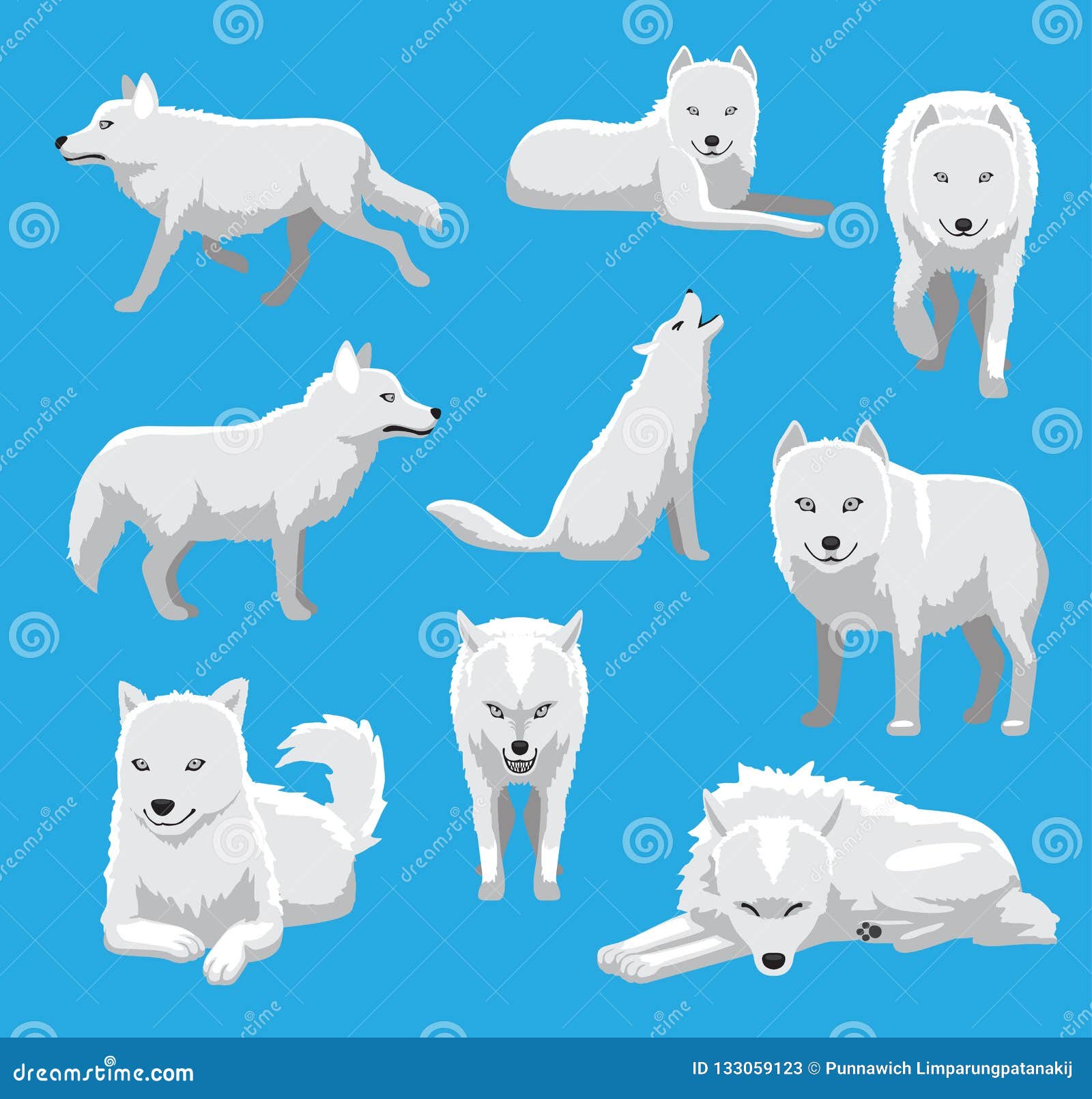White Wolf Arctic Fox Cartoon Vector Illustration Stock Vector ...