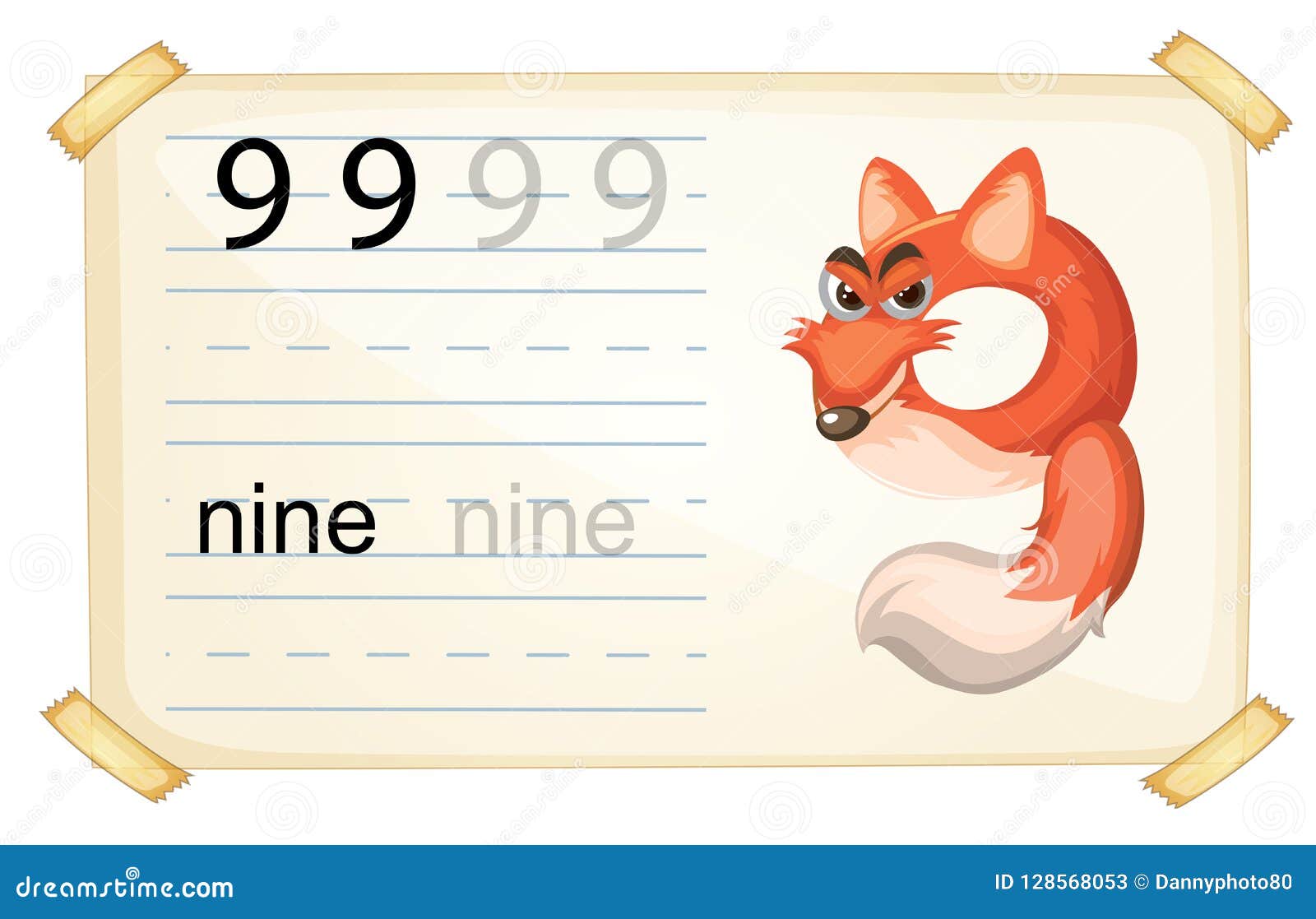 Animal Cartoon Number Nine Worksheet Stock Vector - Illustration of ...