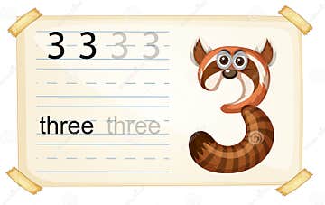 Animal Cartoon Number Three Worksheet Stock Vector - Illustration of ...
