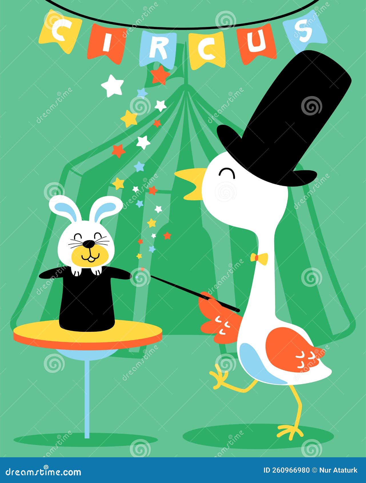 Animal Cartoon Vector with Crane and Bunny in Magic Show Stock Vector ...