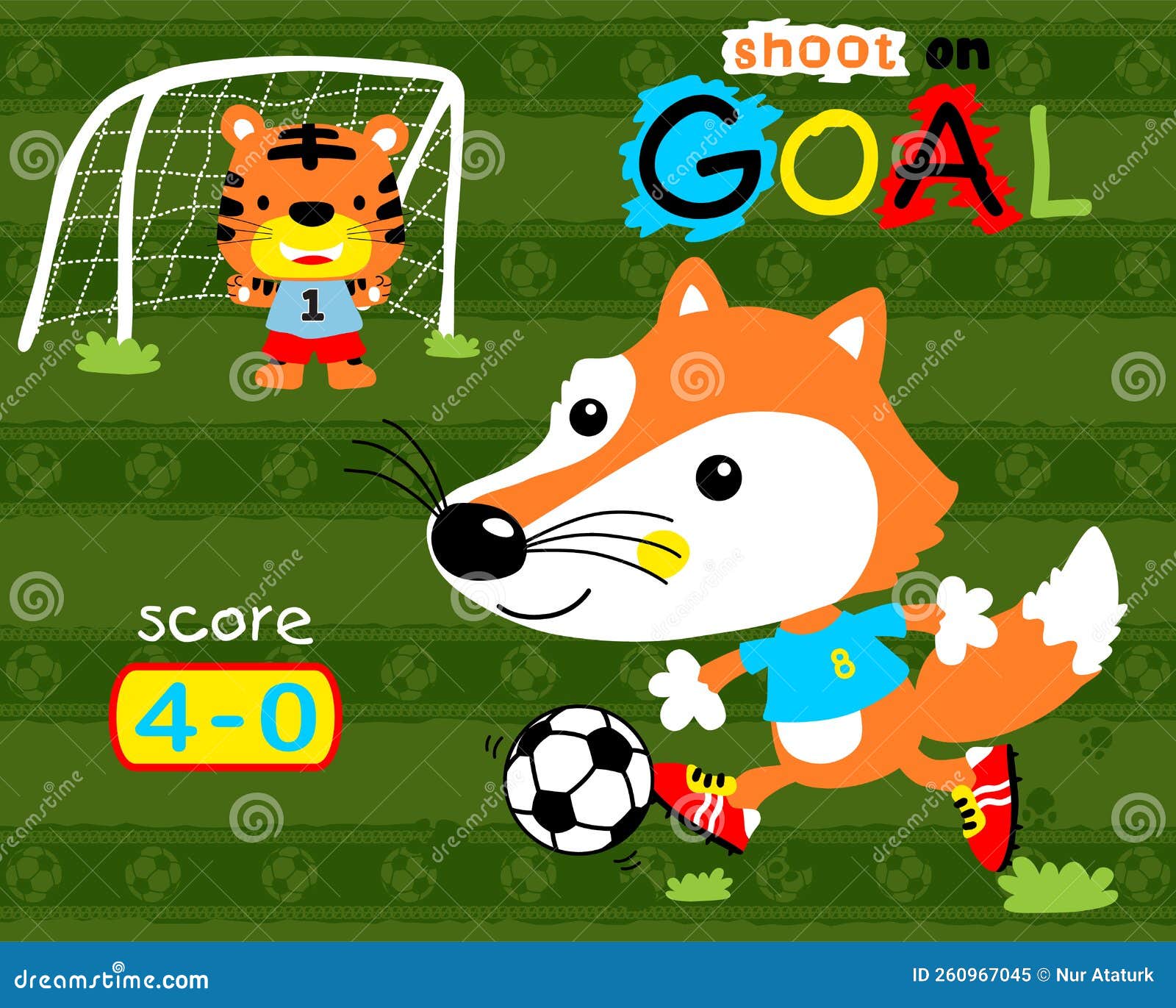 Animal Cartoon Vector of Fox and Cat Play Soccer Stock Vector ...