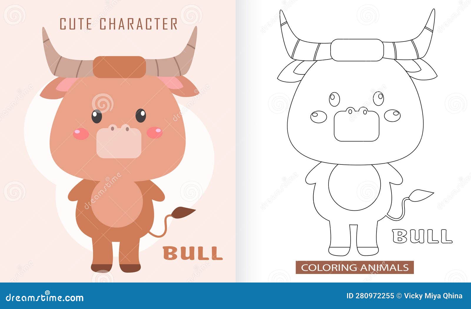 Animal Character Coloring Book for Cute Bull Stock Vector ...