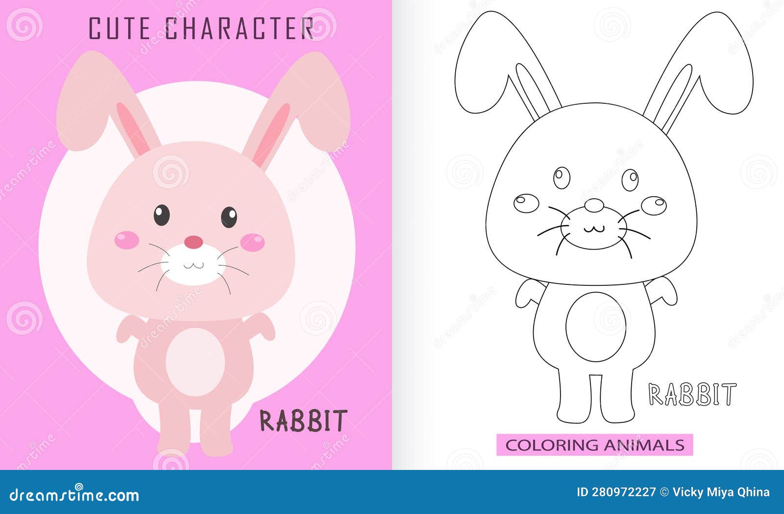 Animal Character Coloring Book for Cute Rabbit Stock Vector ...