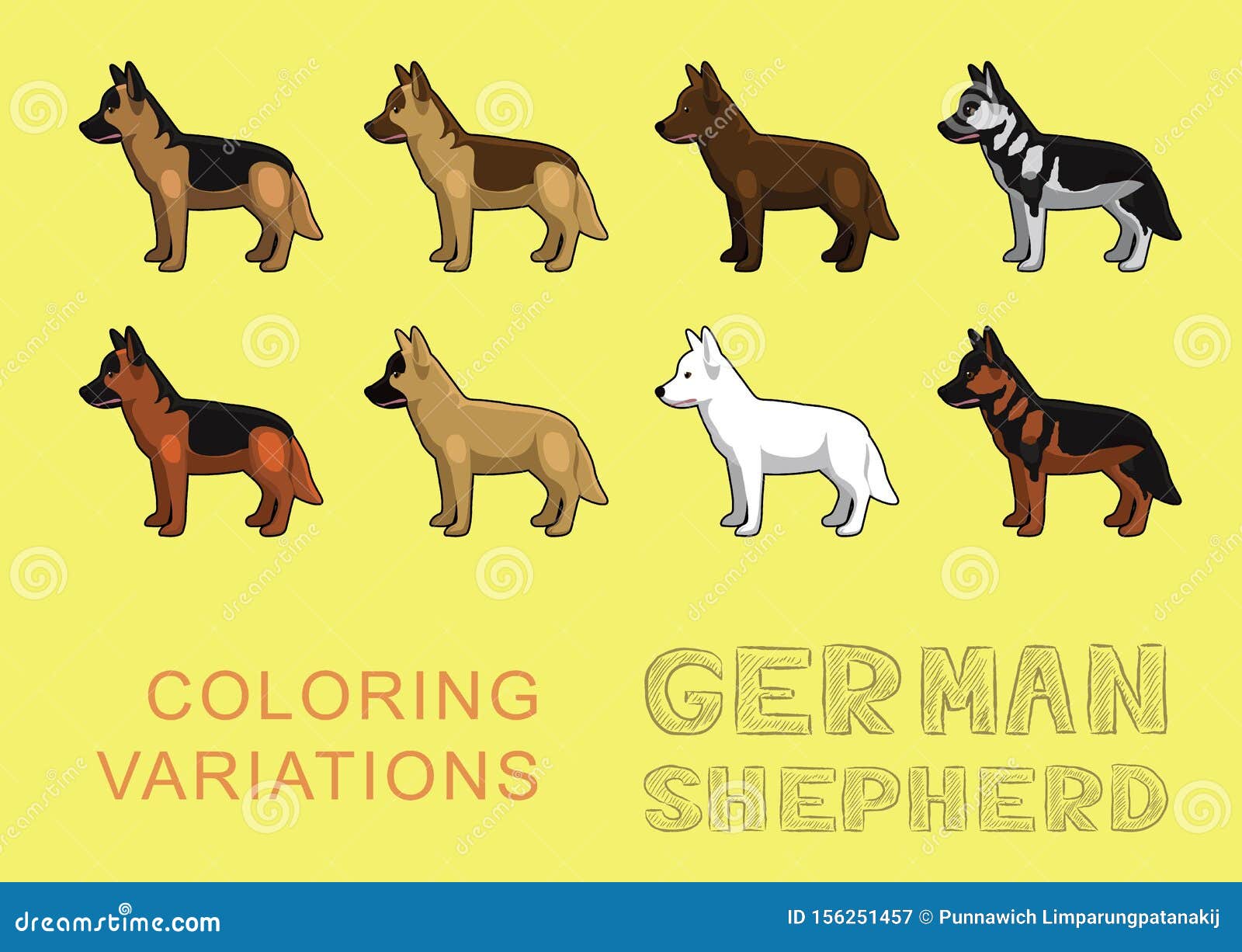 Dog German Shepherd Coloring Variations Vector Illustration Stock ...
