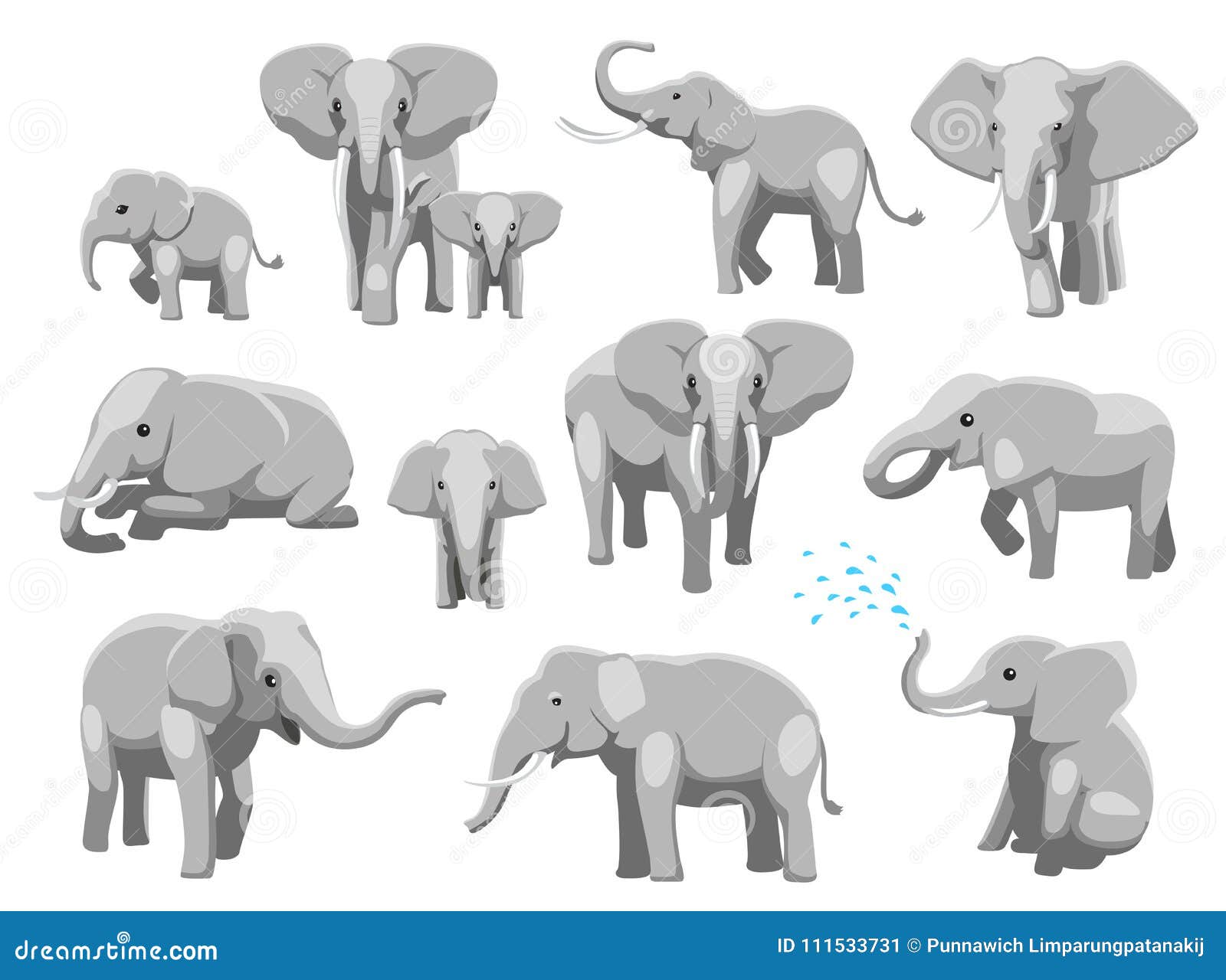 Various Elephant Poses Cartoon Vector Illustration Stock Vector ...