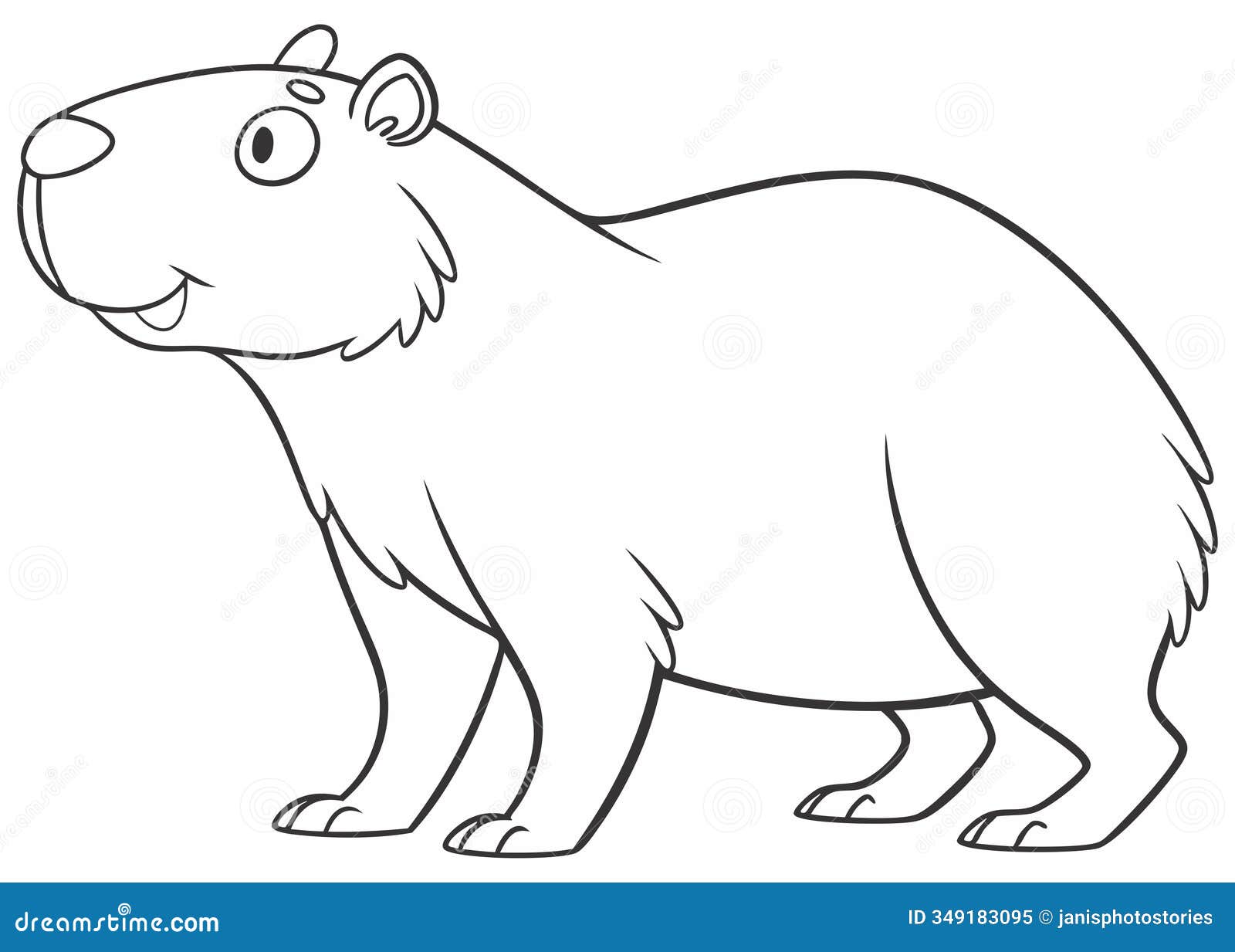 Cute Cartoon Capybara Outline Vector Illustration, Black and White for ...