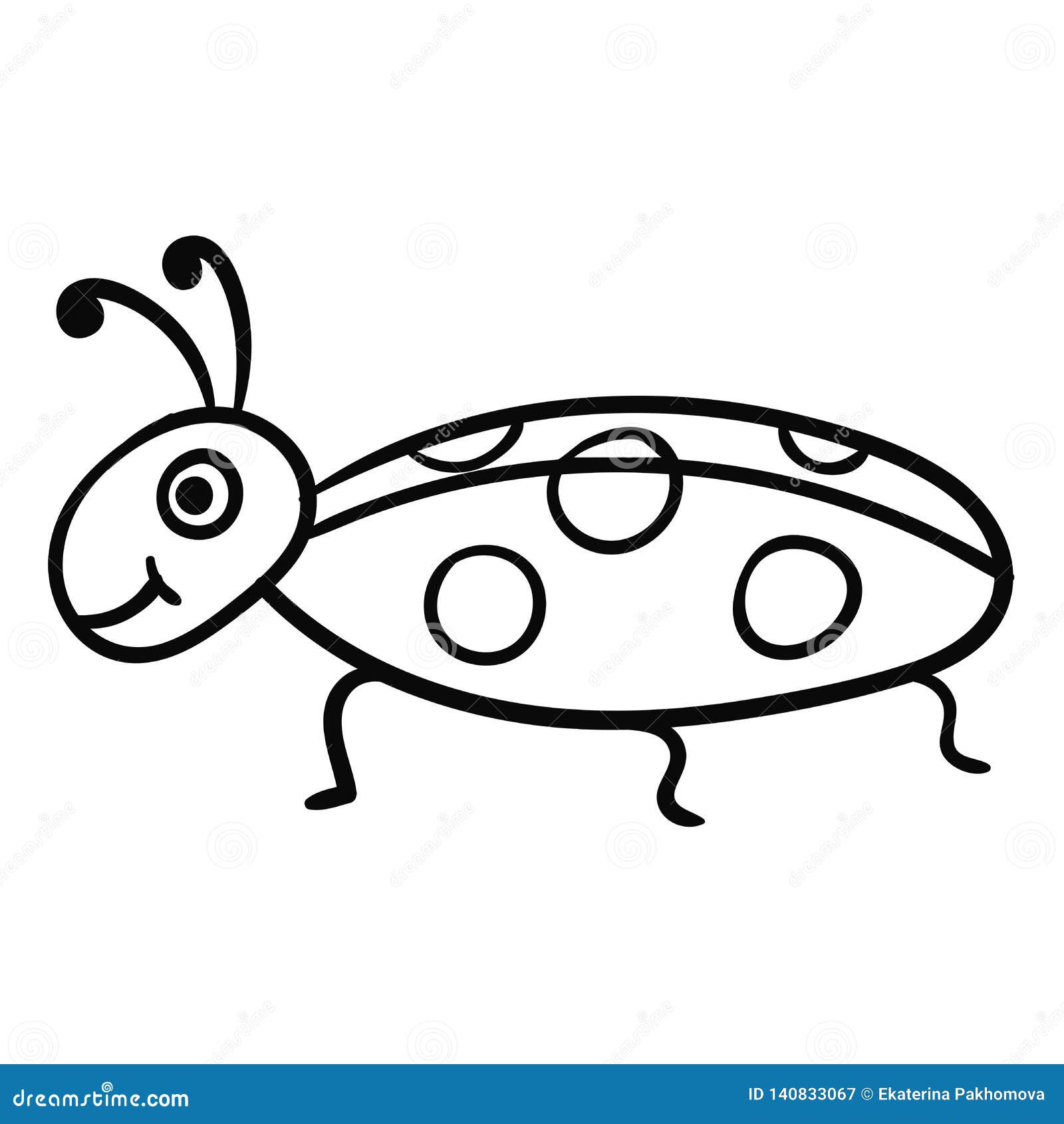 Cute Cartoon Doodle Linear Bug Isolated on White Background. Stock ...