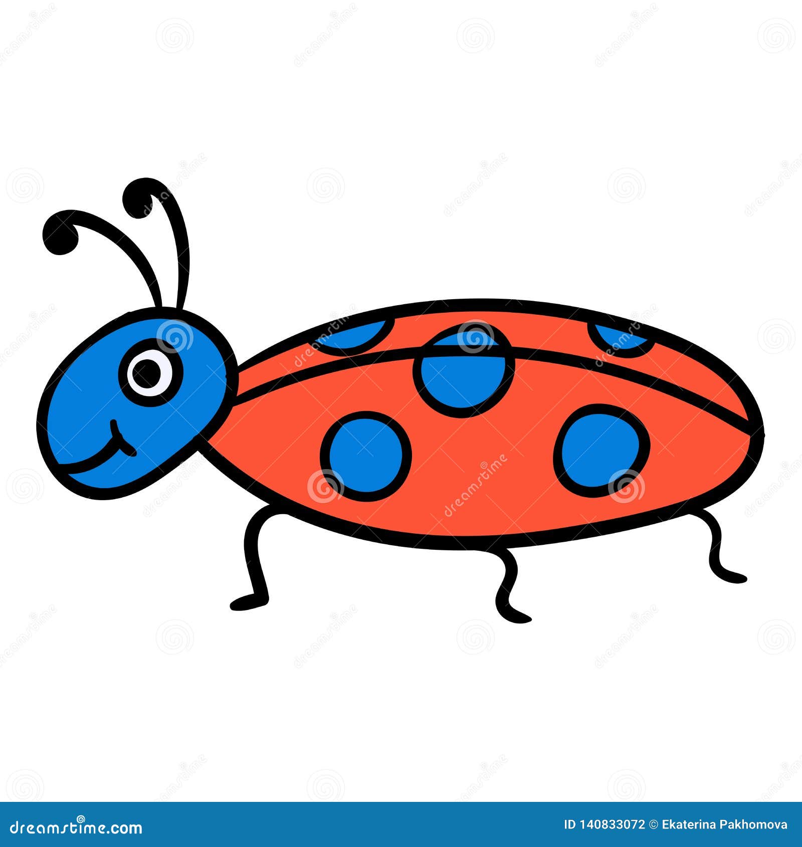 Cute Cartoon Doodle Linear Bug Isolated on White Background. Stock ...