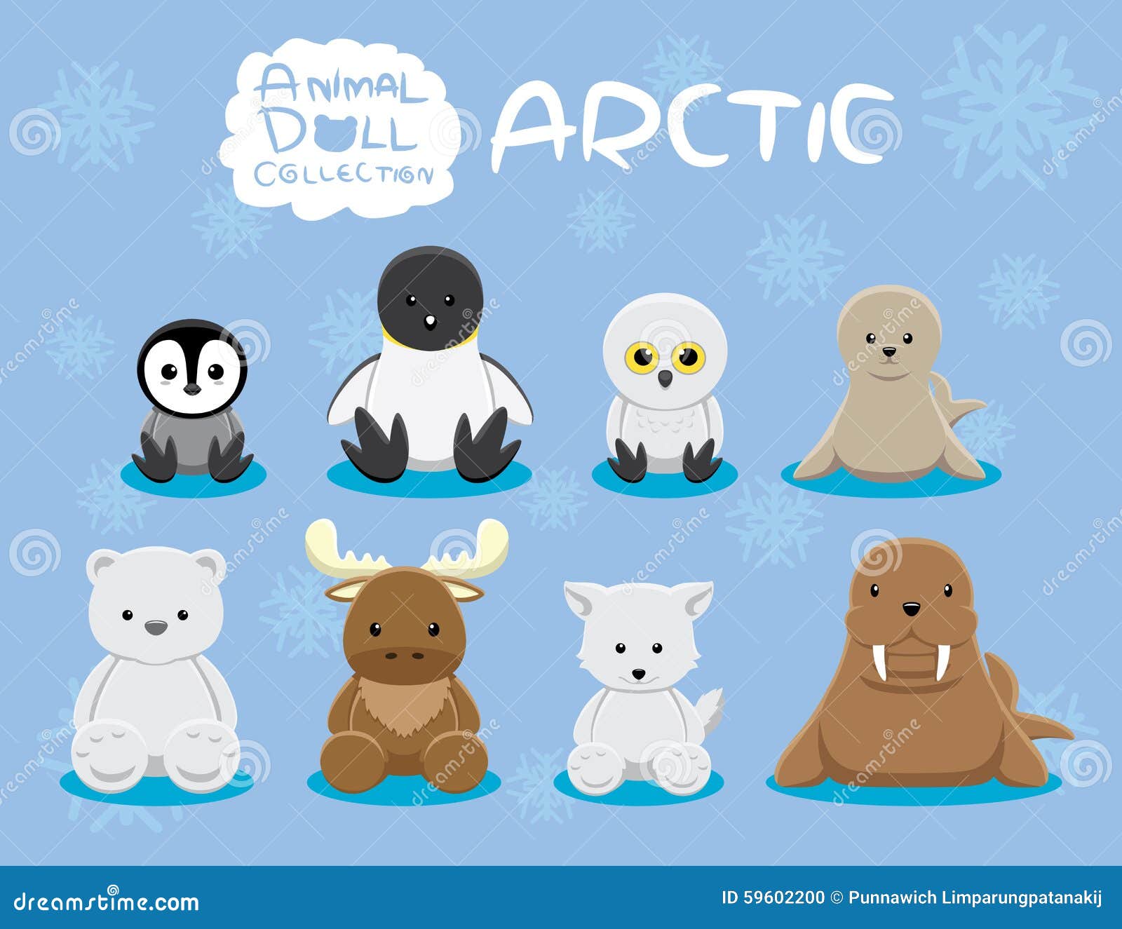 Animal Dolls Set Cartoon Vector Illustration Isolated On A Blue ...