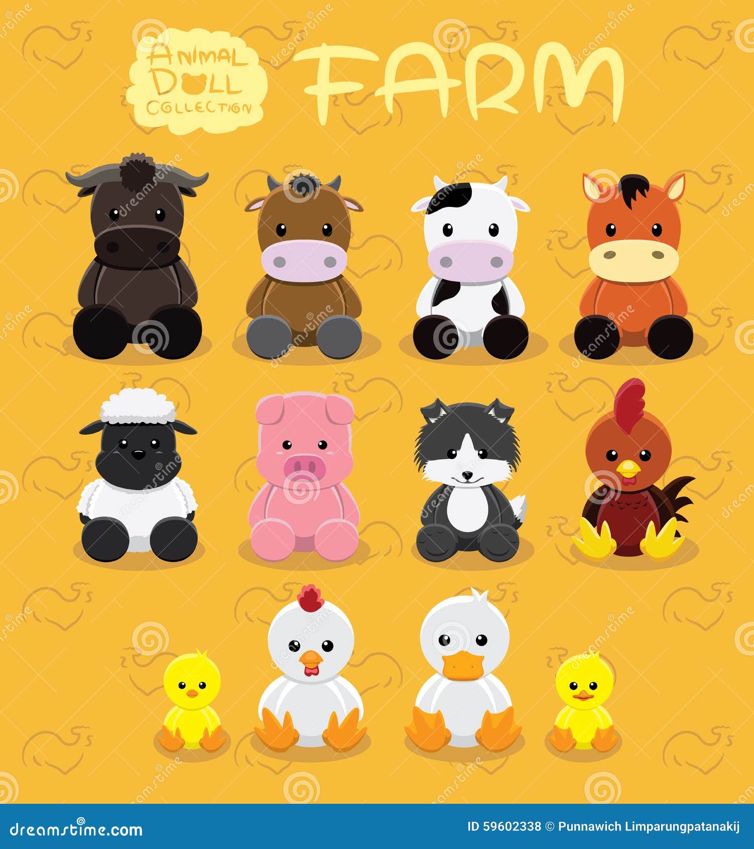 Animal Dolls Set Cartoon Vector Illustration Isolated On A Blue ...