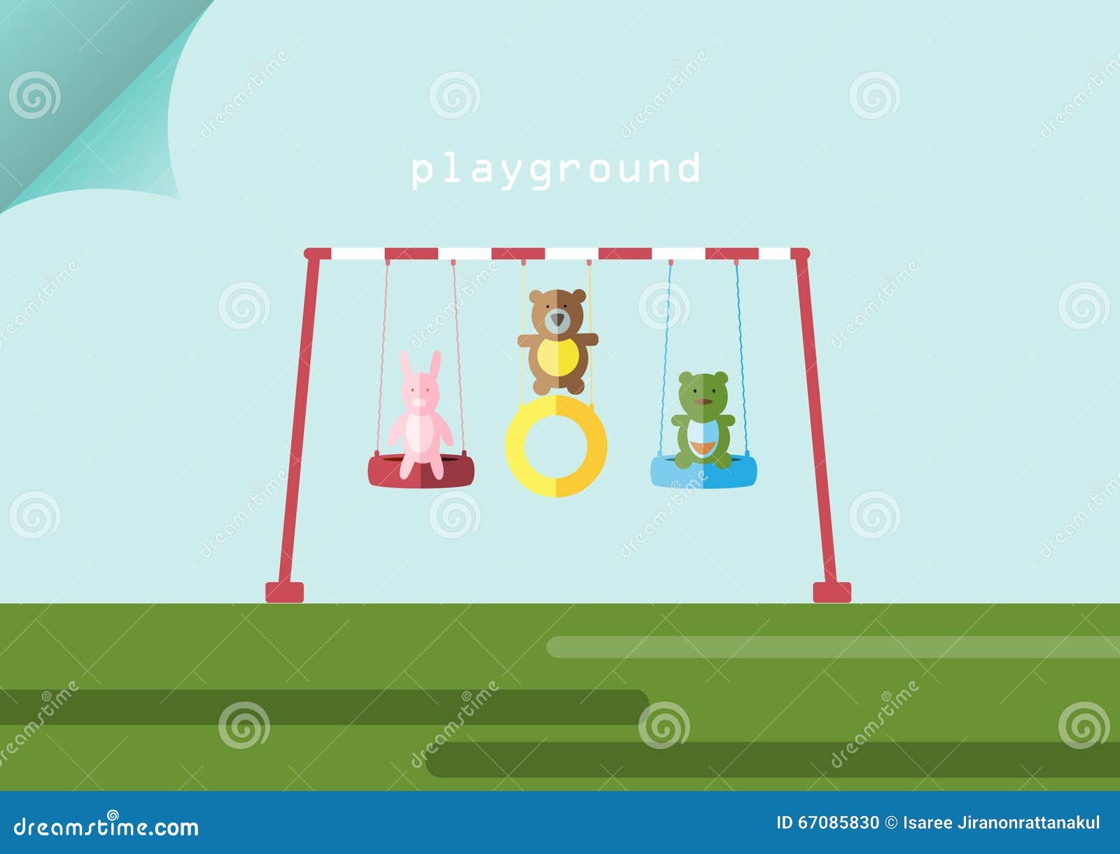Animal Dolls And Swing On Playgrounds,Vector Illustrations Stock Photo ...