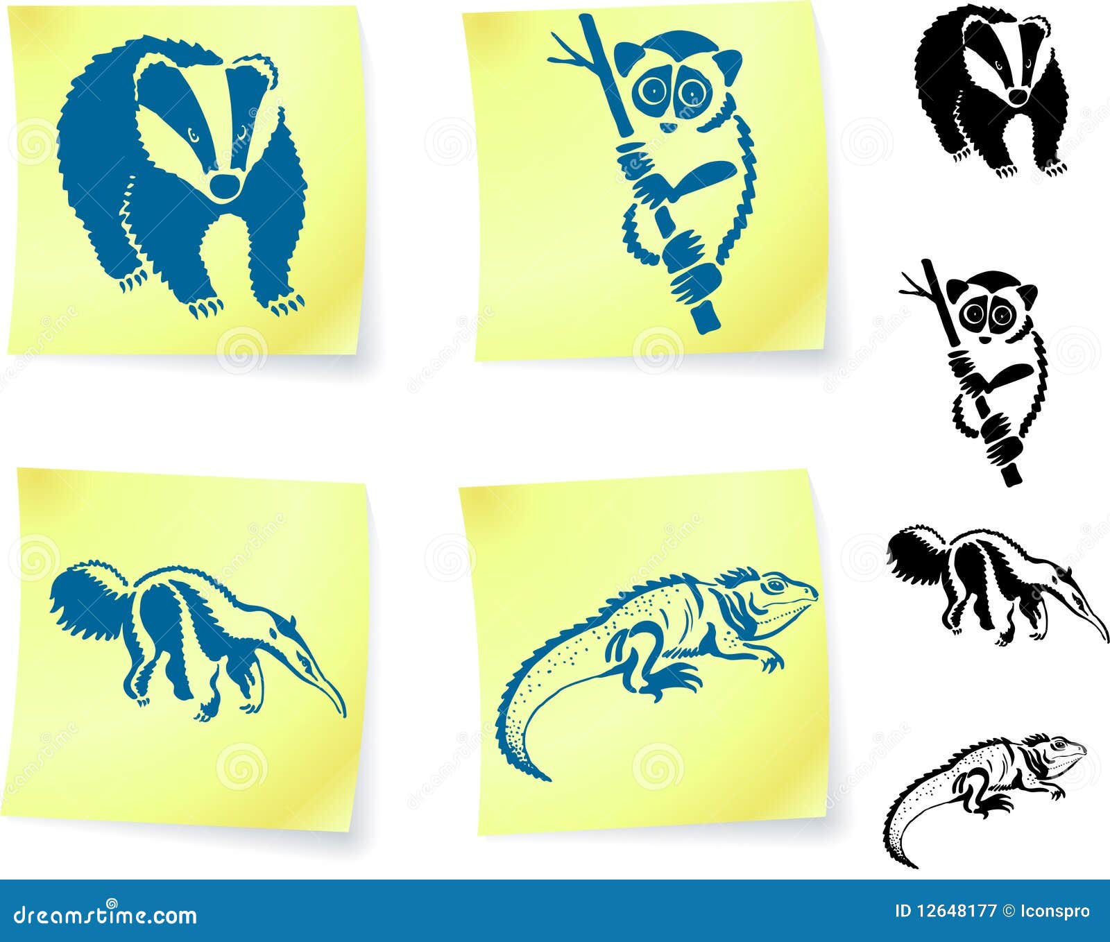 Animal Drawings on Post it Notes Stock Illustration - Illustration of ...