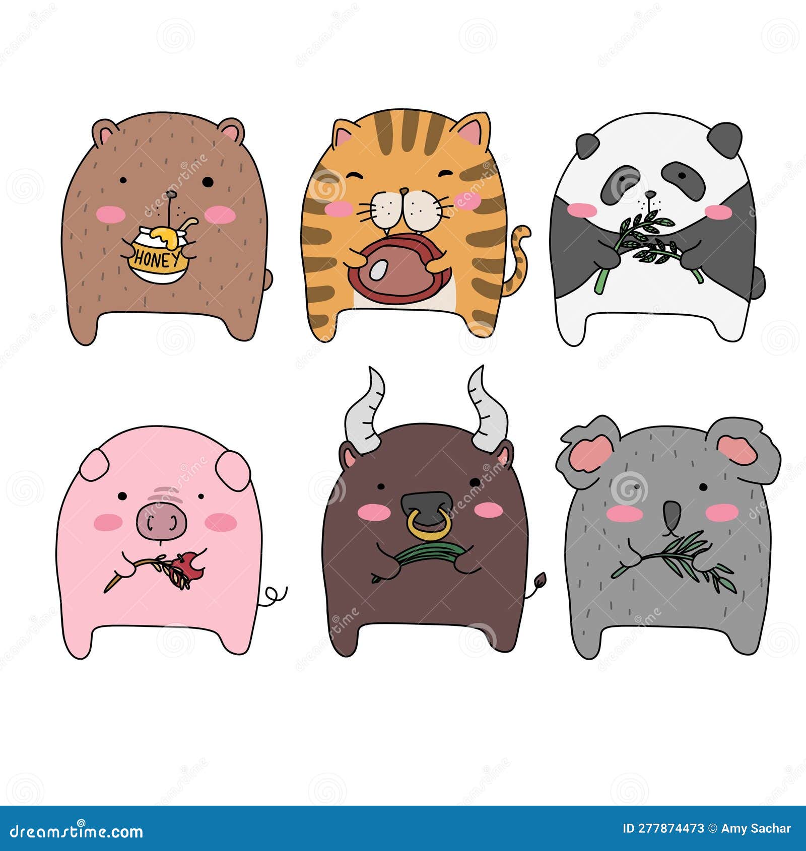 Animal Eating Food Cartoon Illustration Stock Vector - Illustration of ...