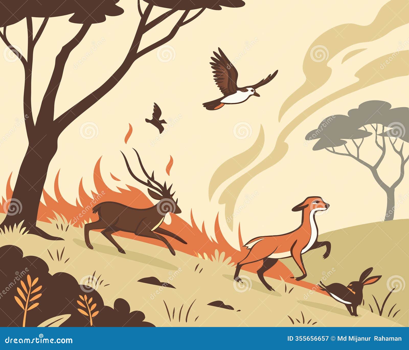 Animal Evacuation Illustration During Wildfires Vector Background ... Animal Evacuation Illustration During Wildfires Vector Background ...