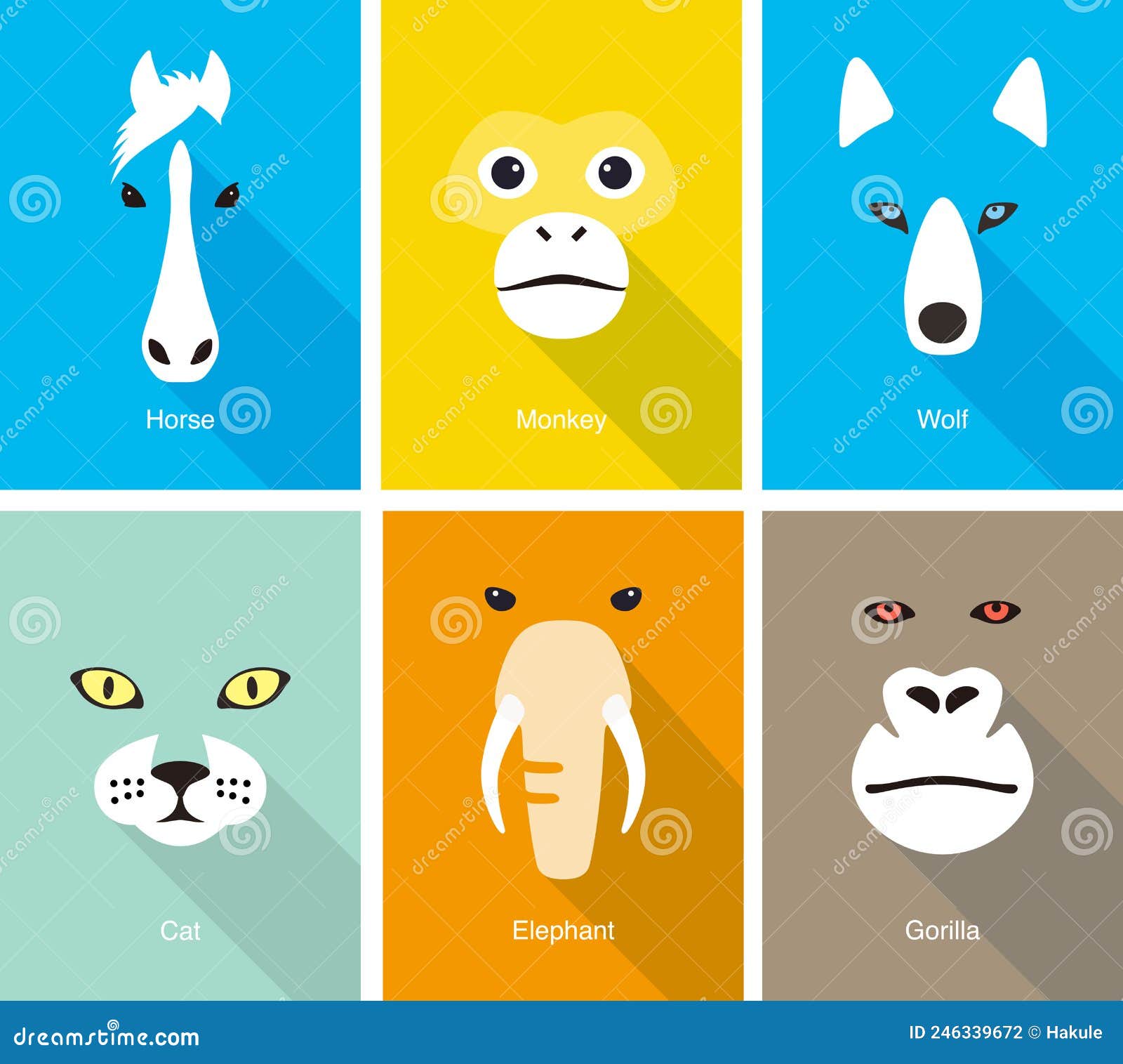 Animal Face Flat Icon Set Design, Vector Illustration Stock Vector ...