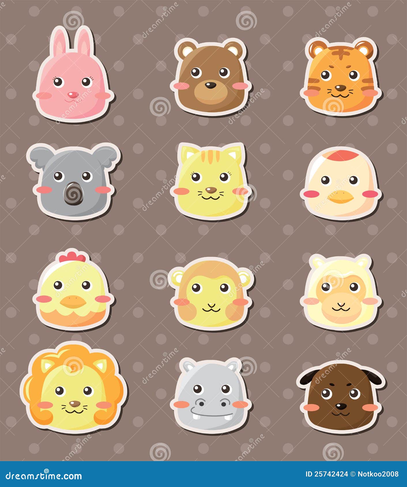 Animal face stickers stock vector. Illustration of color - 25742424