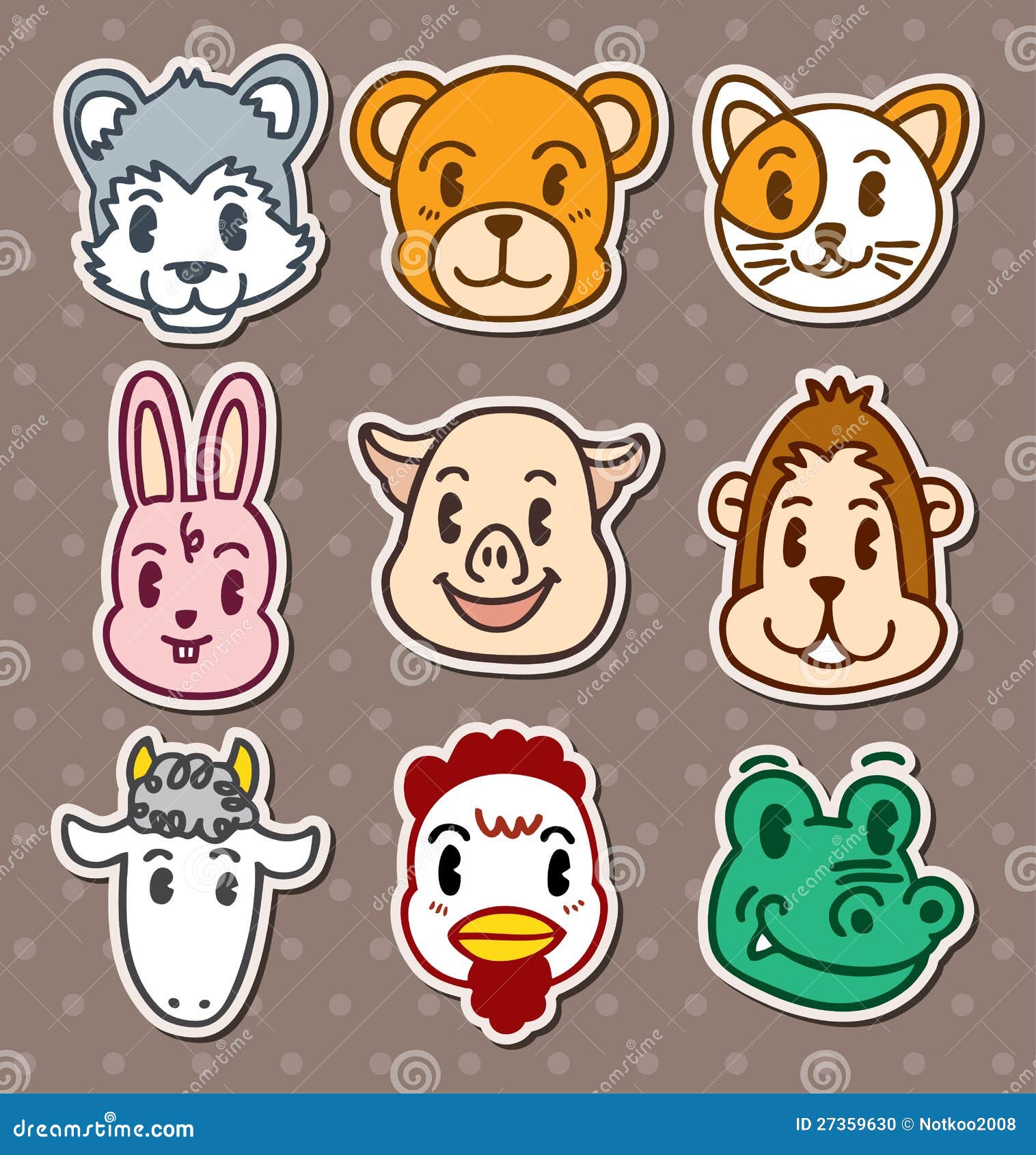 Animal face stickers stock vector. Illustration of face - 27359630