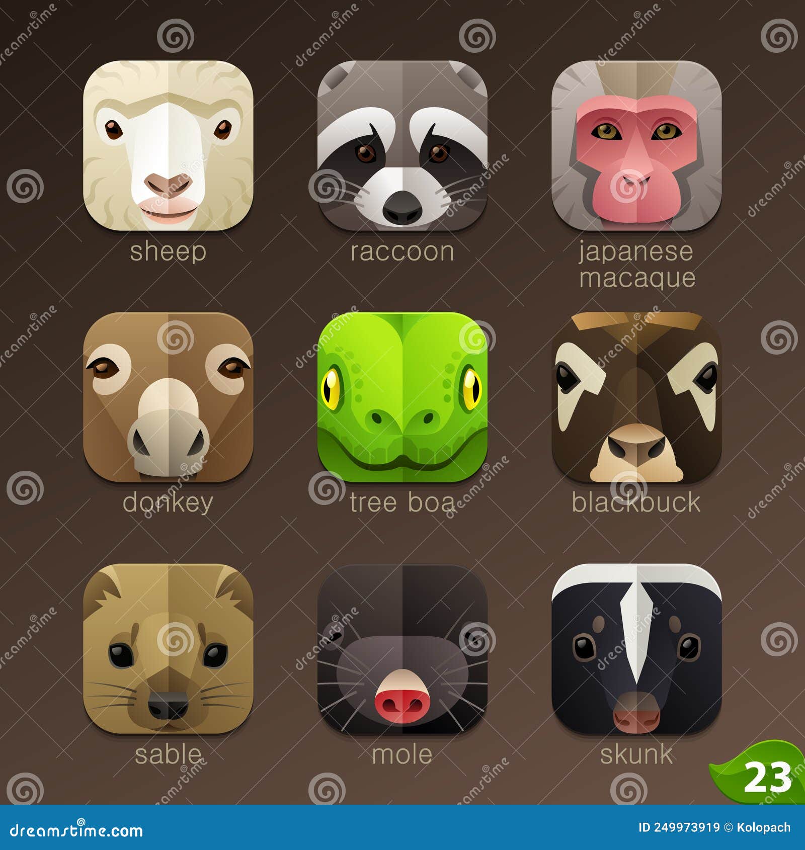 Animal Faces for App Icons-set 23 Stock Vector - Illustration of face ...