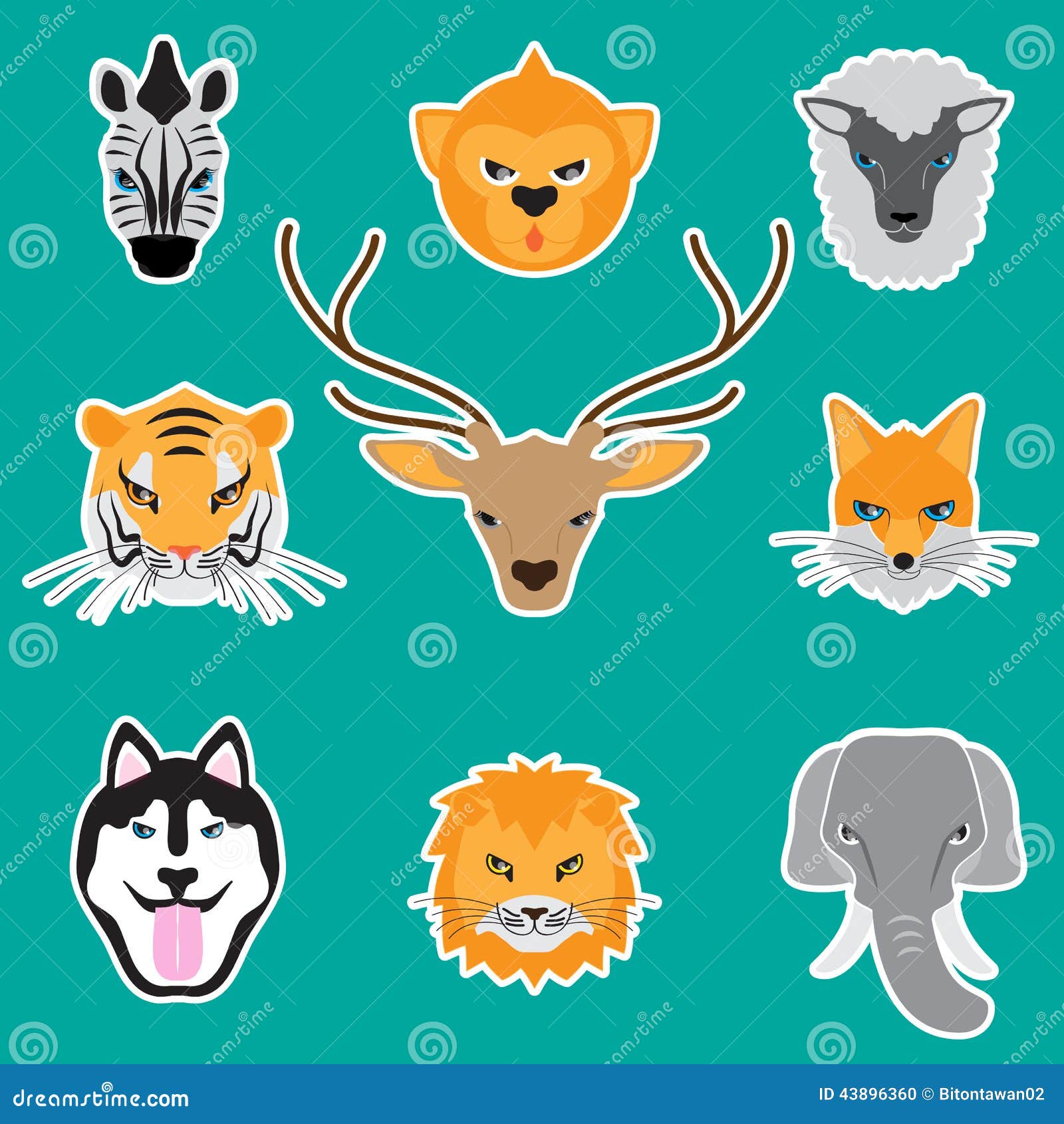Animal faces set stock vector. Illustration of little - 43896360