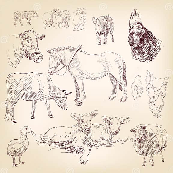 Animal farm collection stock vector. Illustration of retro - 27545963